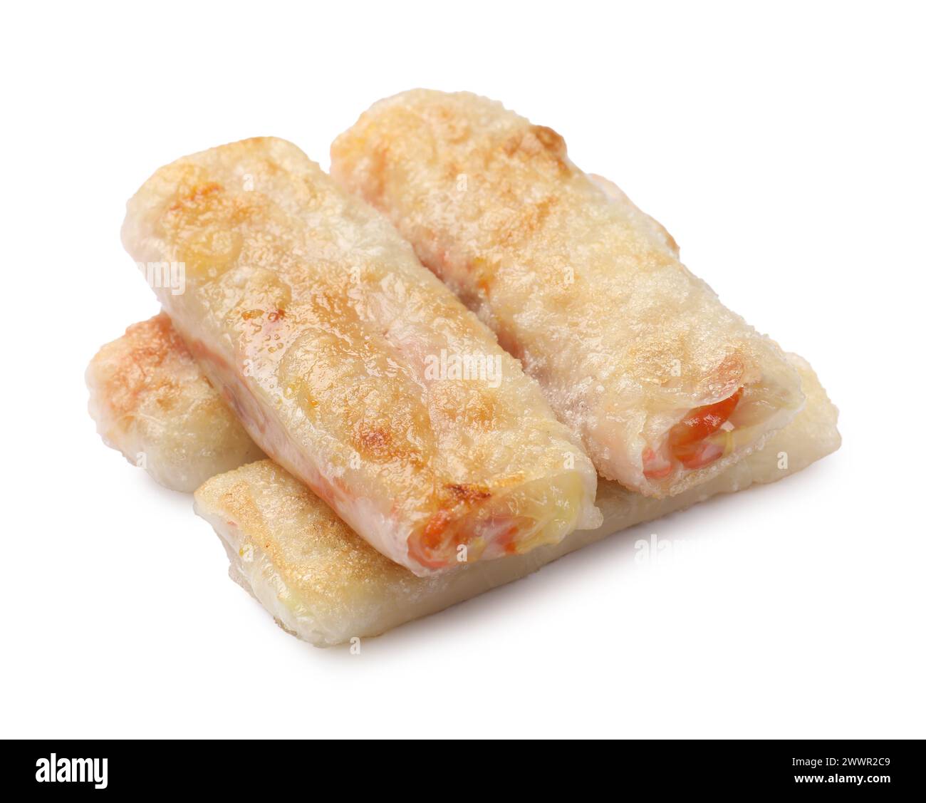 Delicious fried spring rolls isolated on white Stock Photo - Alamy