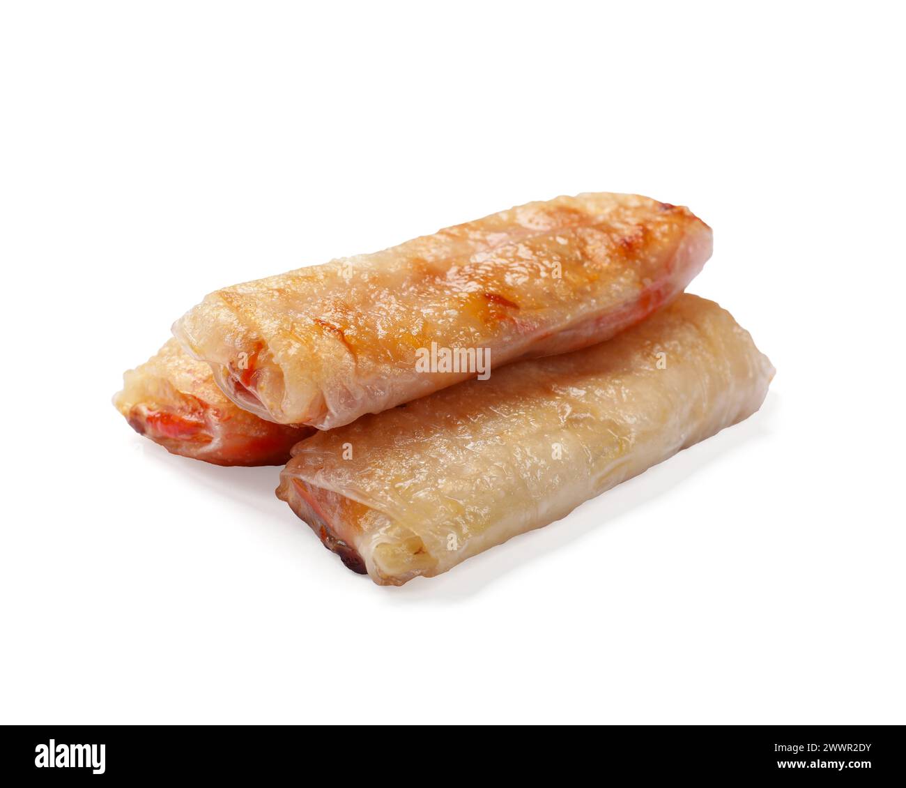 Tasty fried spring rolls isolated on white Stock Photo - Alamy