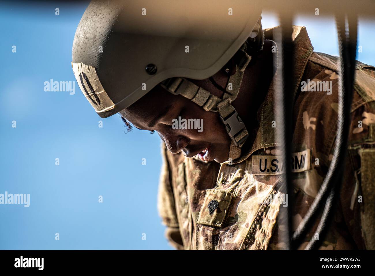 Air Assault candidates rappel off the rappel towers on Camp Buehring ...