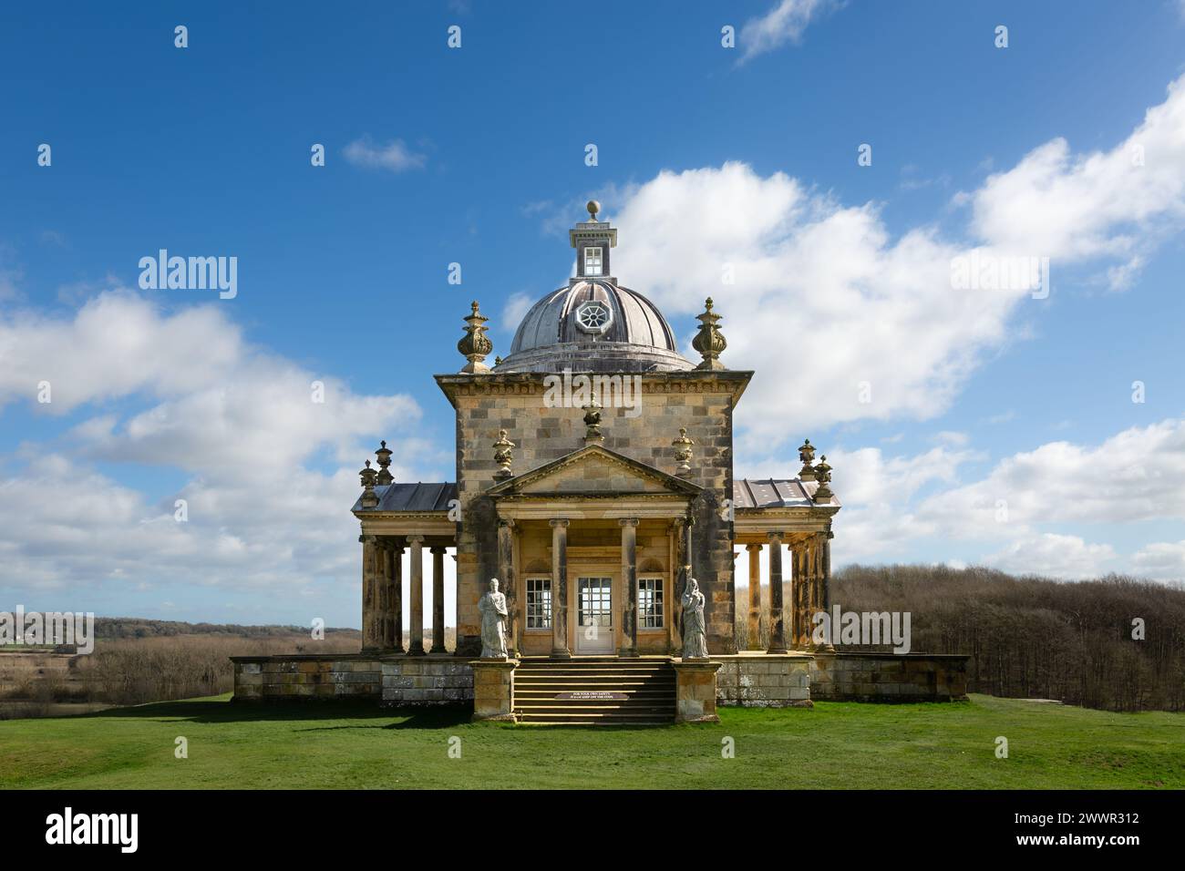CASTLE HOWARD, YORK, UK - MARCH 23, 2024. A panoramic landscape of The ...