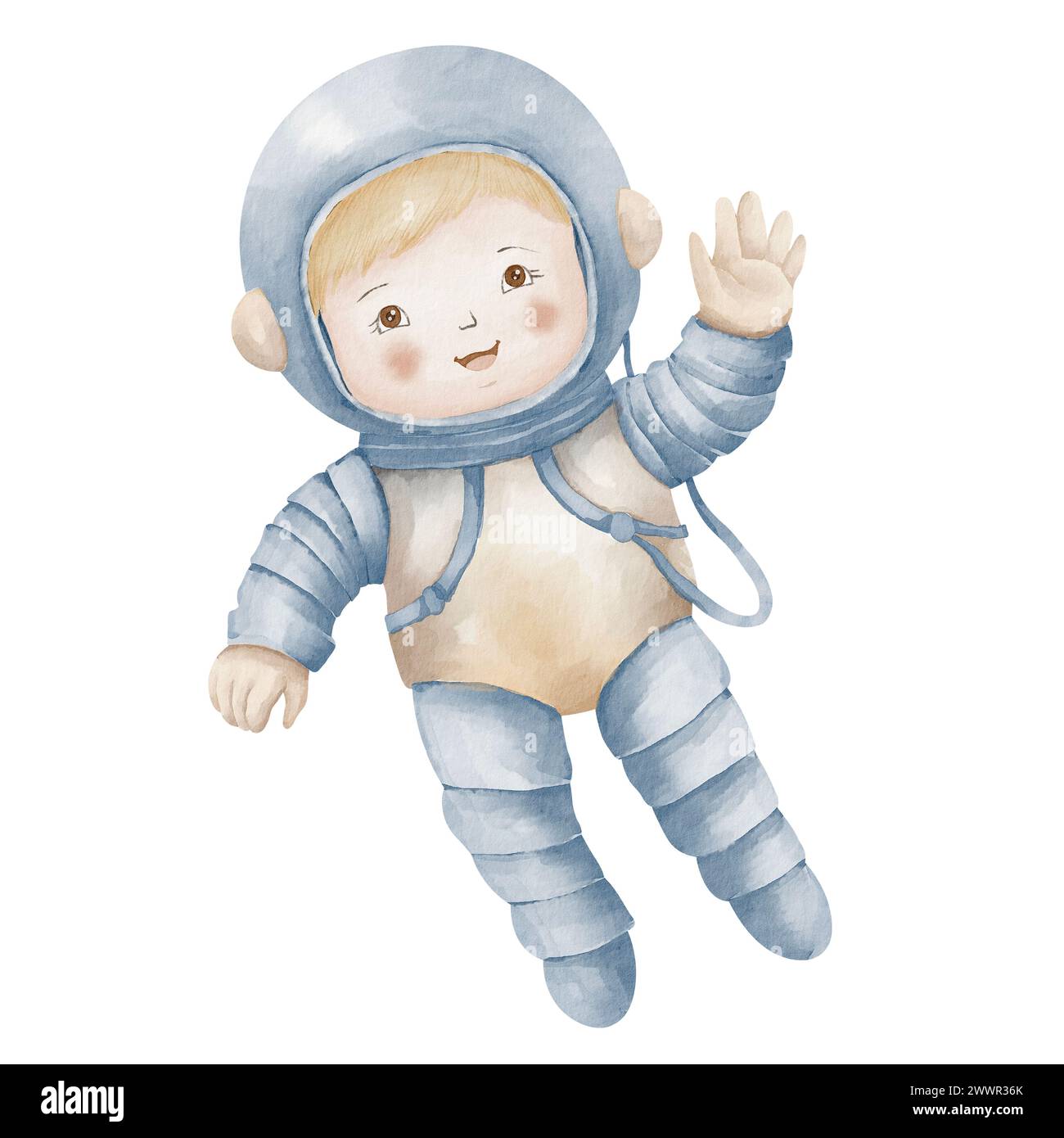 Baby Cosmonaut flying in a Space. Watercolor illustration of Astronaut ...