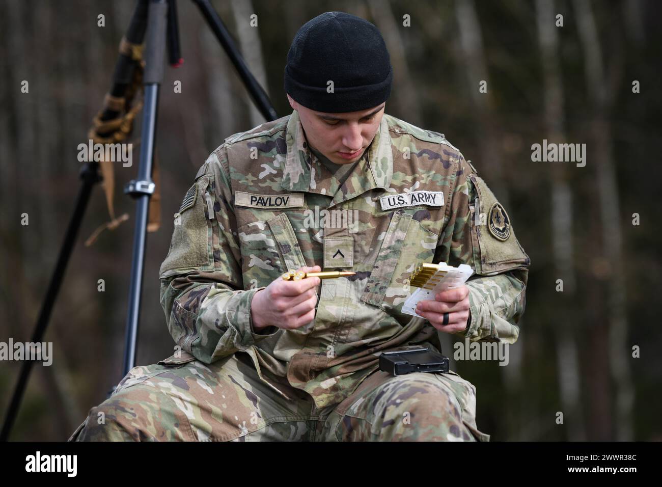 A U.S. Soldier assigned to 4th Squadron, 2nd Cavalry Regiment prepares ...