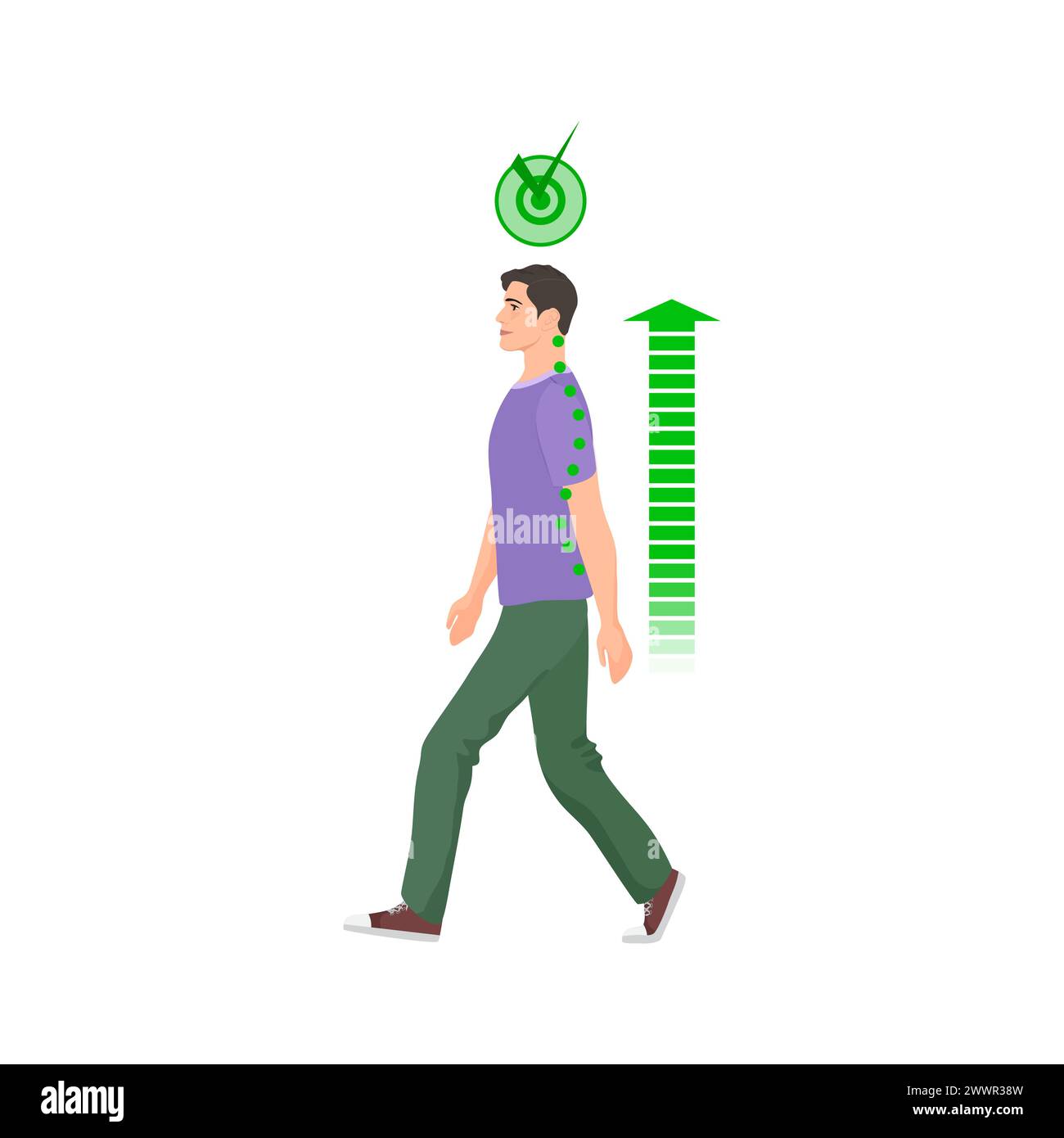 Walking man in correct spine posture. Spine health, good walking pose ...