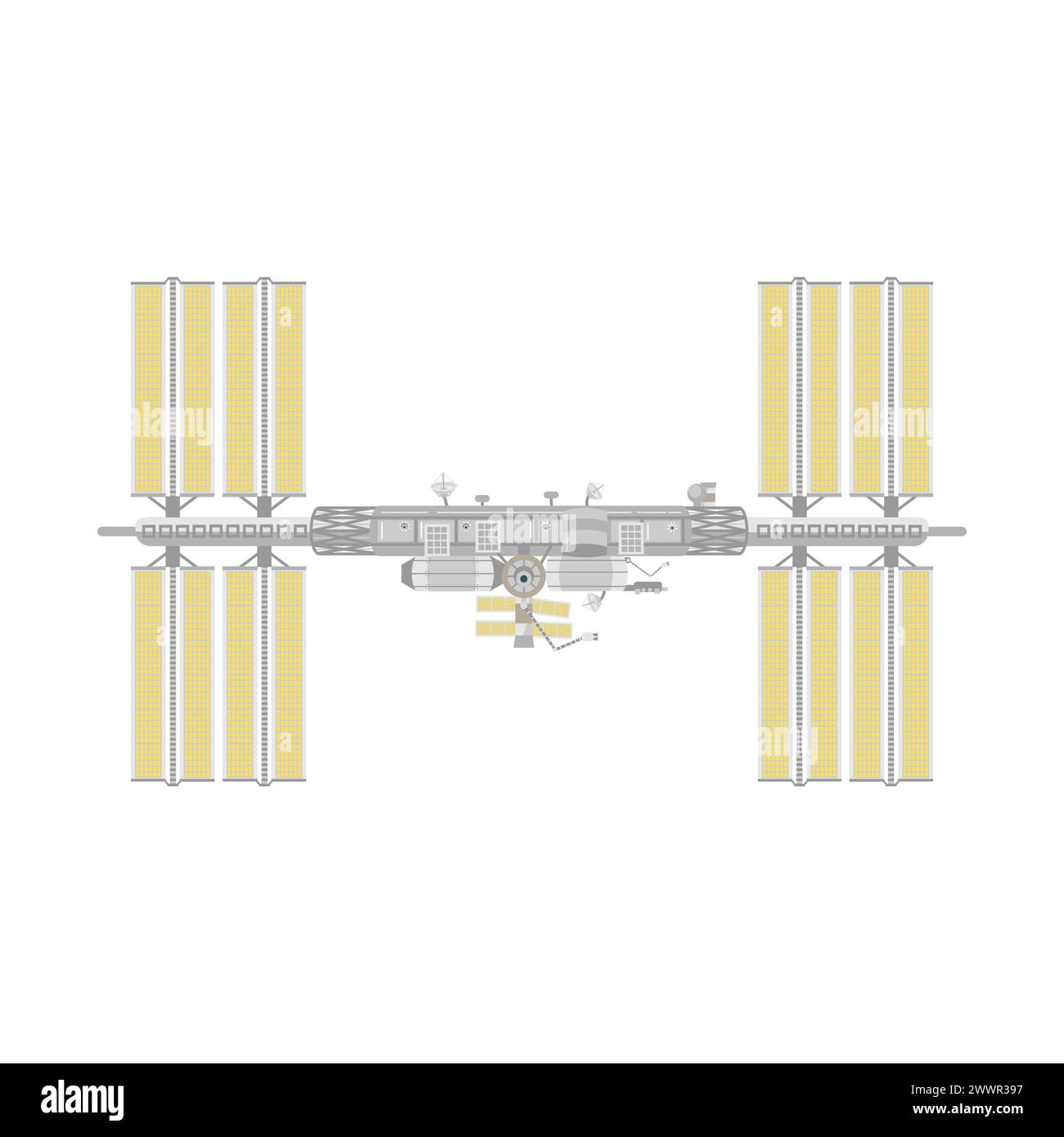 International space station, spacecraft with top view and yellow panels ...