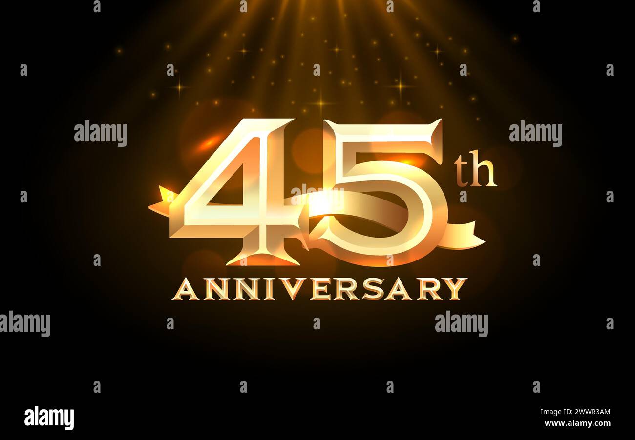 Anniversary 45th year, golden celebration, birthday event. Vector Stock ...
