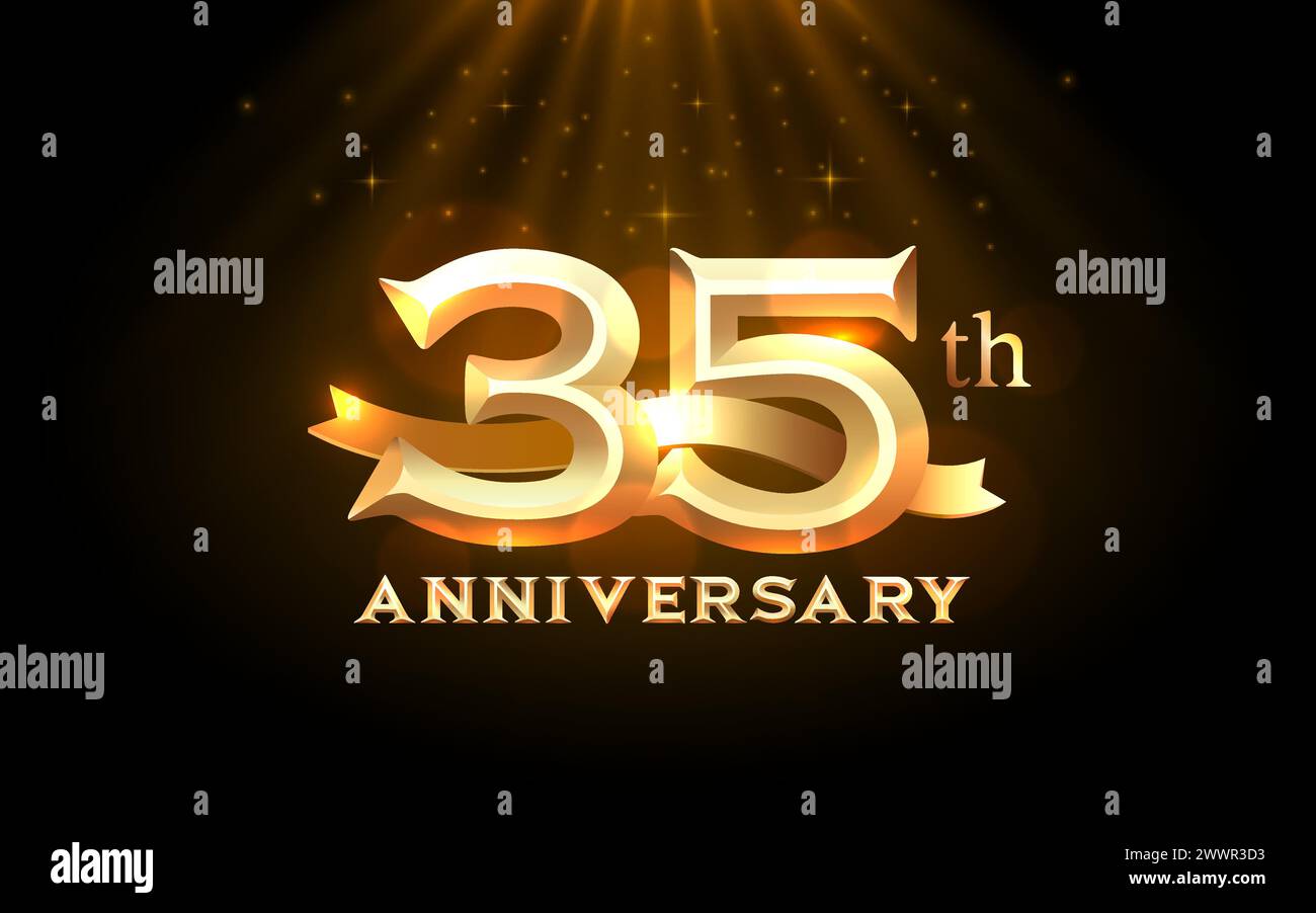 Anniversary 35th year, golden celebration, birthday event. Vector Stock ...