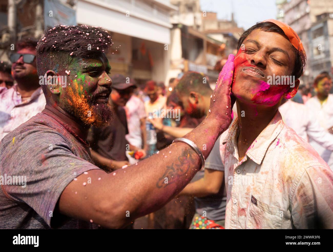Guwahati, Assam, India. 25th Mar, 2024. People smear colours eachother ...
