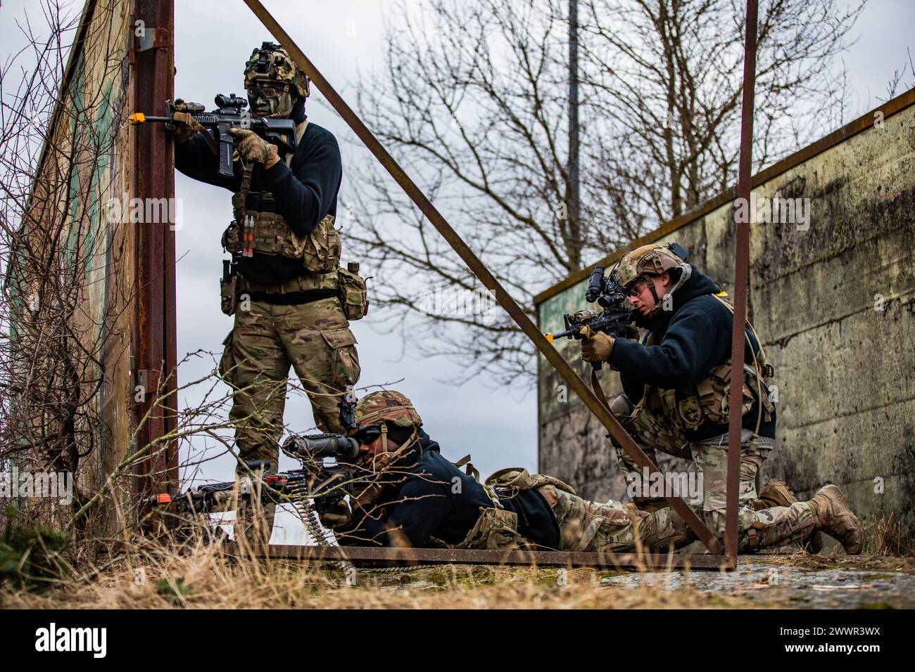 From left, U.S. Army Pfc. Gabriel Delvalle, Pvt. Kendrick Harper, and ...