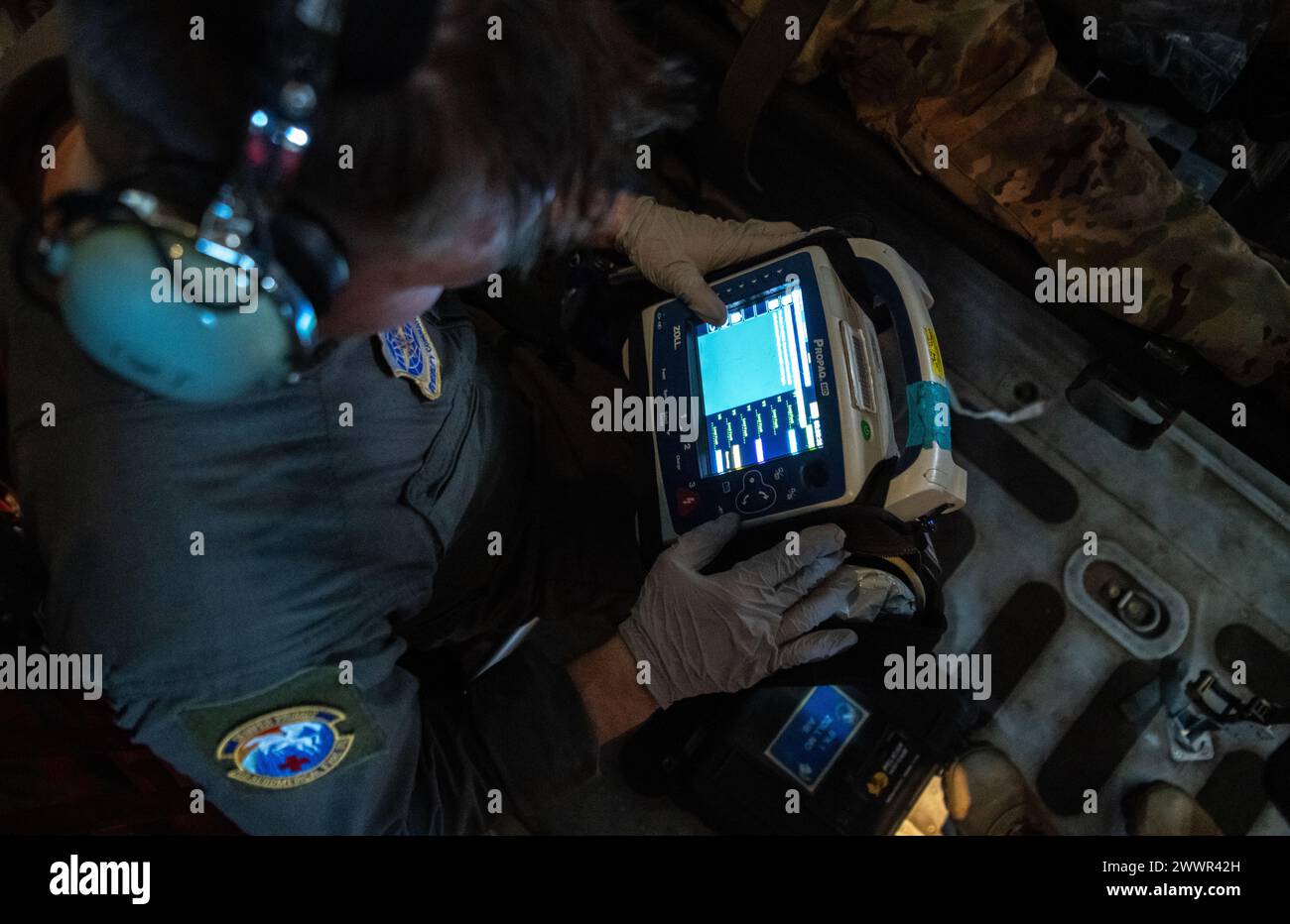 U.S. Air Force Senior Airman Michael Cantu, 60th Aeromedical Evacuation Squadron AE technician ...