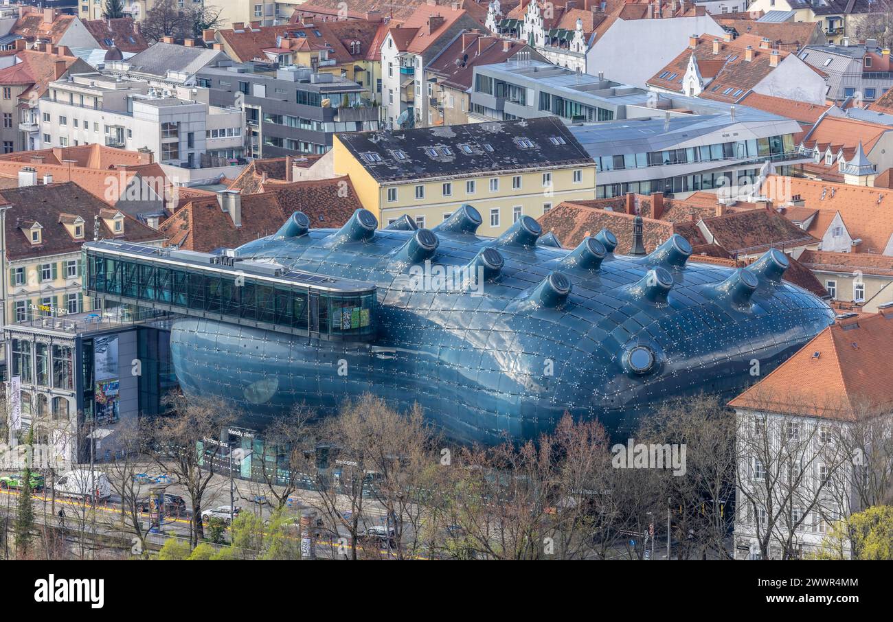 Graz, Austria : March 25, 2024 : view from schlossberg hill to ...