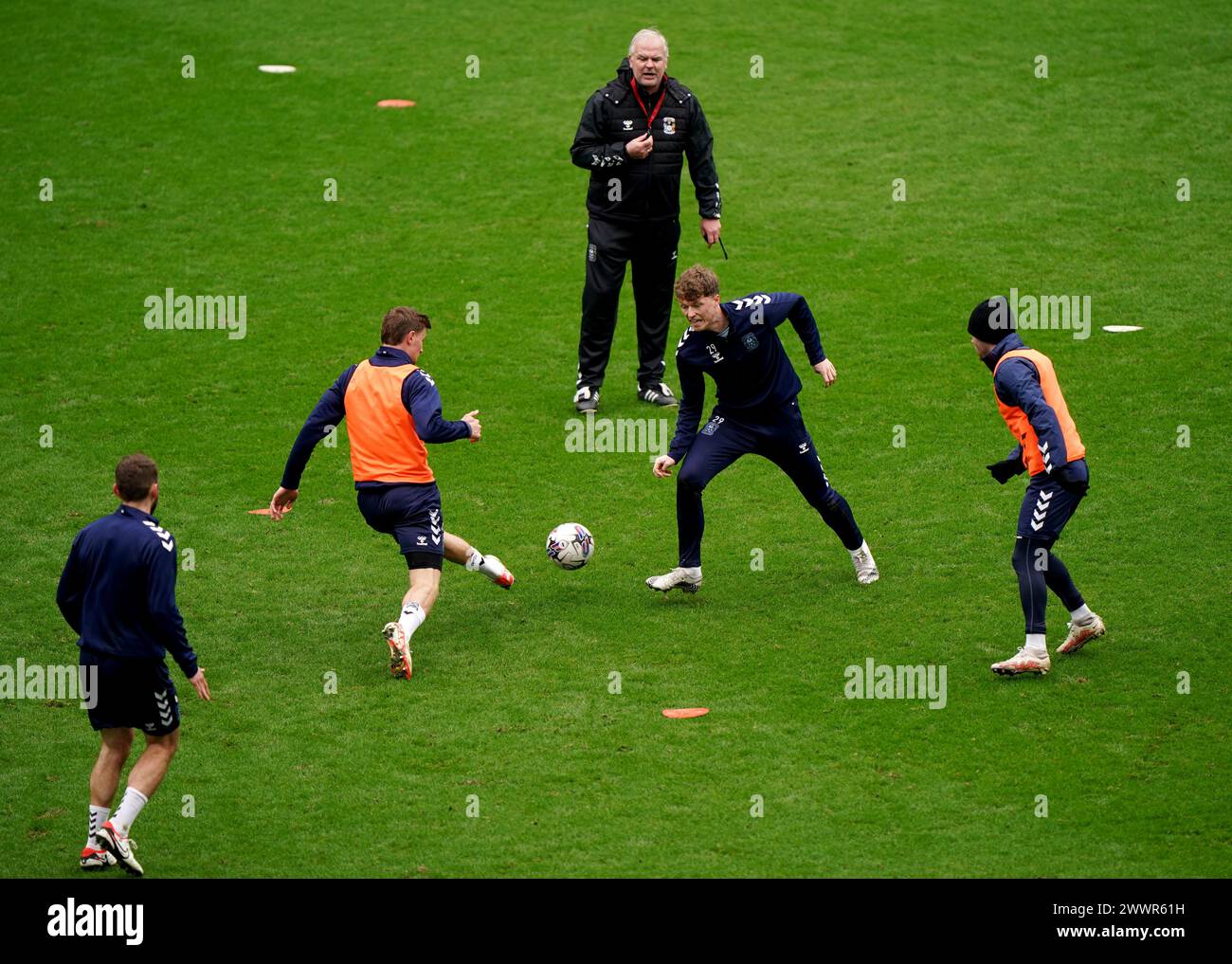 Coventry City's Victor Torp (centre right) during a training session at ...