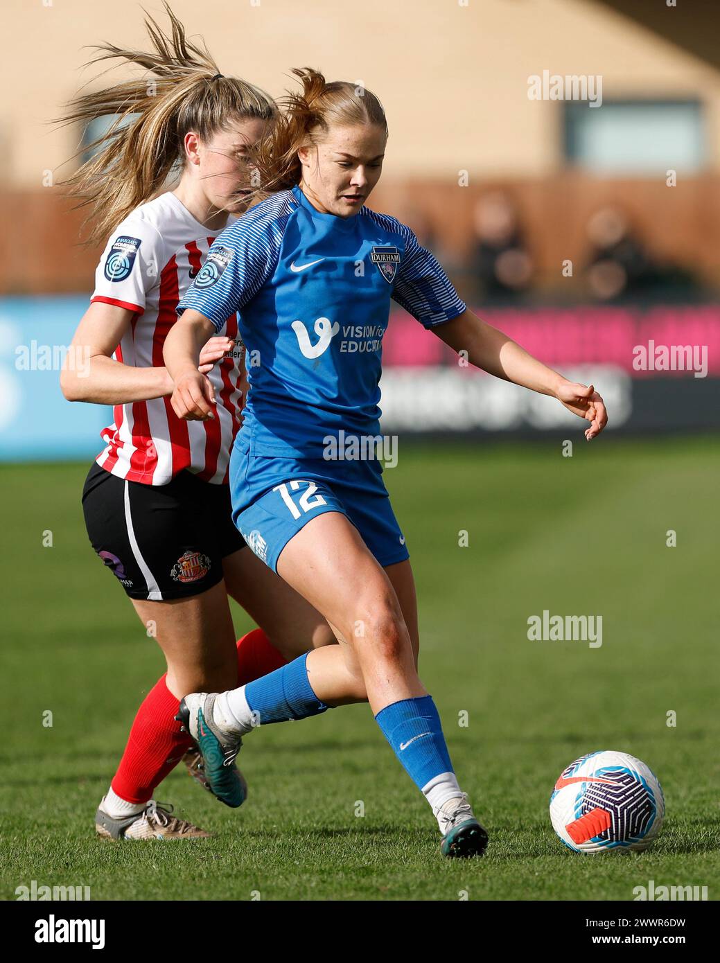 Durham Women's Lily Crosthwaite in action with Sunderland's Emily Scarr ...