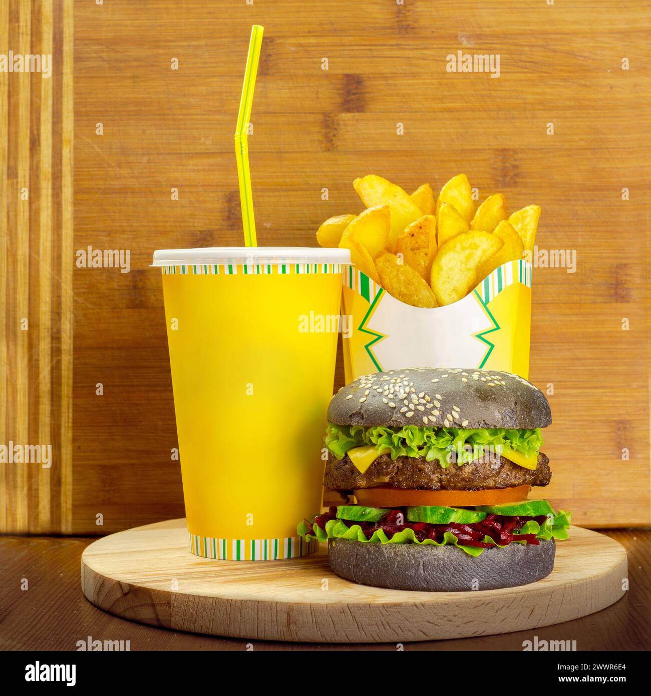 fast food menu with hamburger, french fries and glass of cola Stock ...