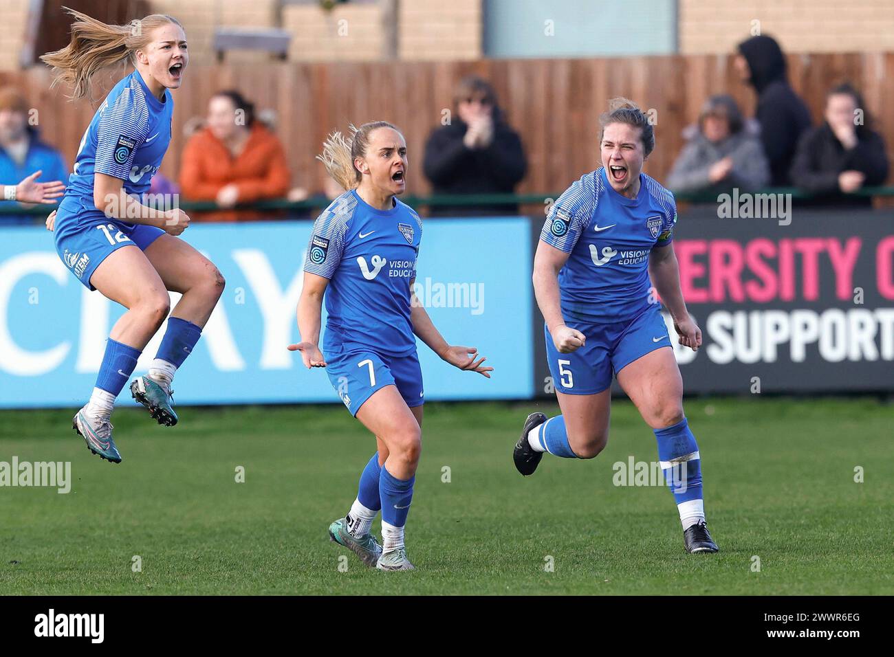 Durham Women's Beth Hepple (centre) celebrates with Lily Crosthwaite ...