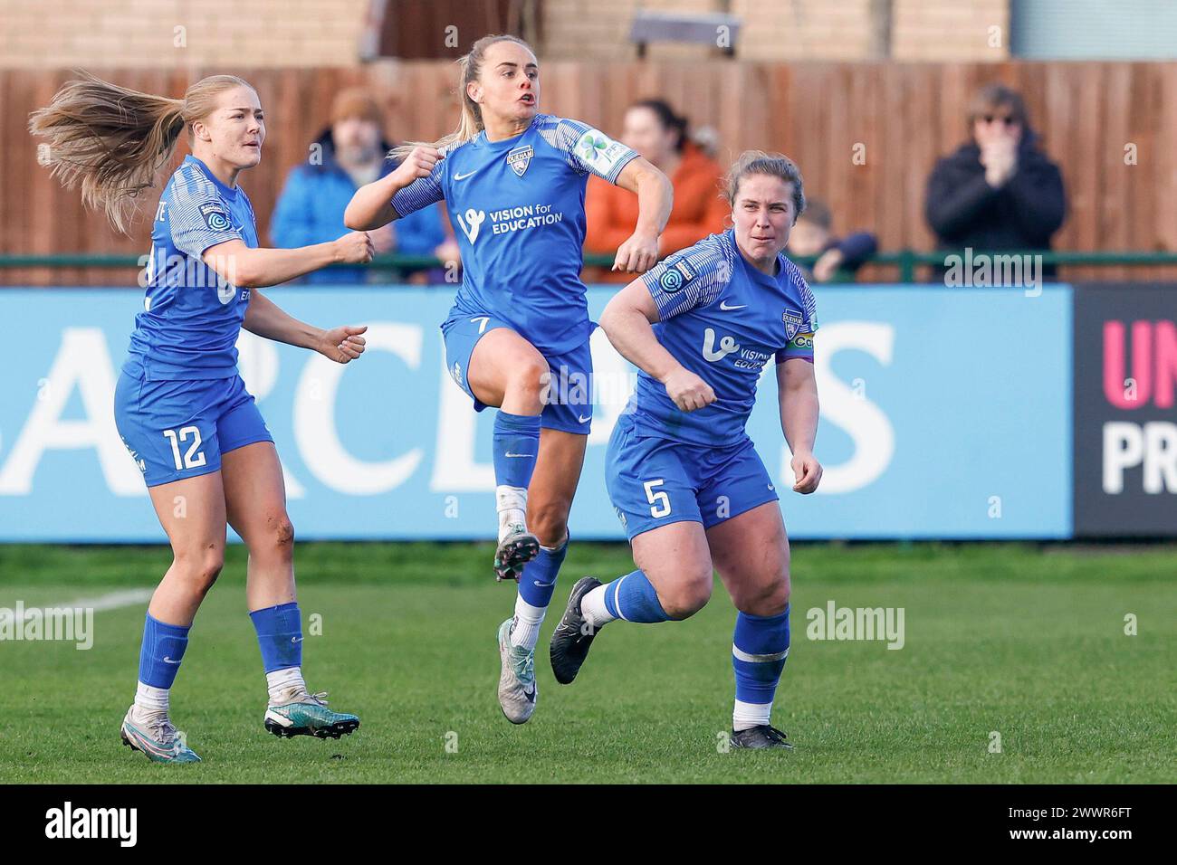 Durham Women's Beth Hepple (centre) celebrates with Lily Crosthwaite ...