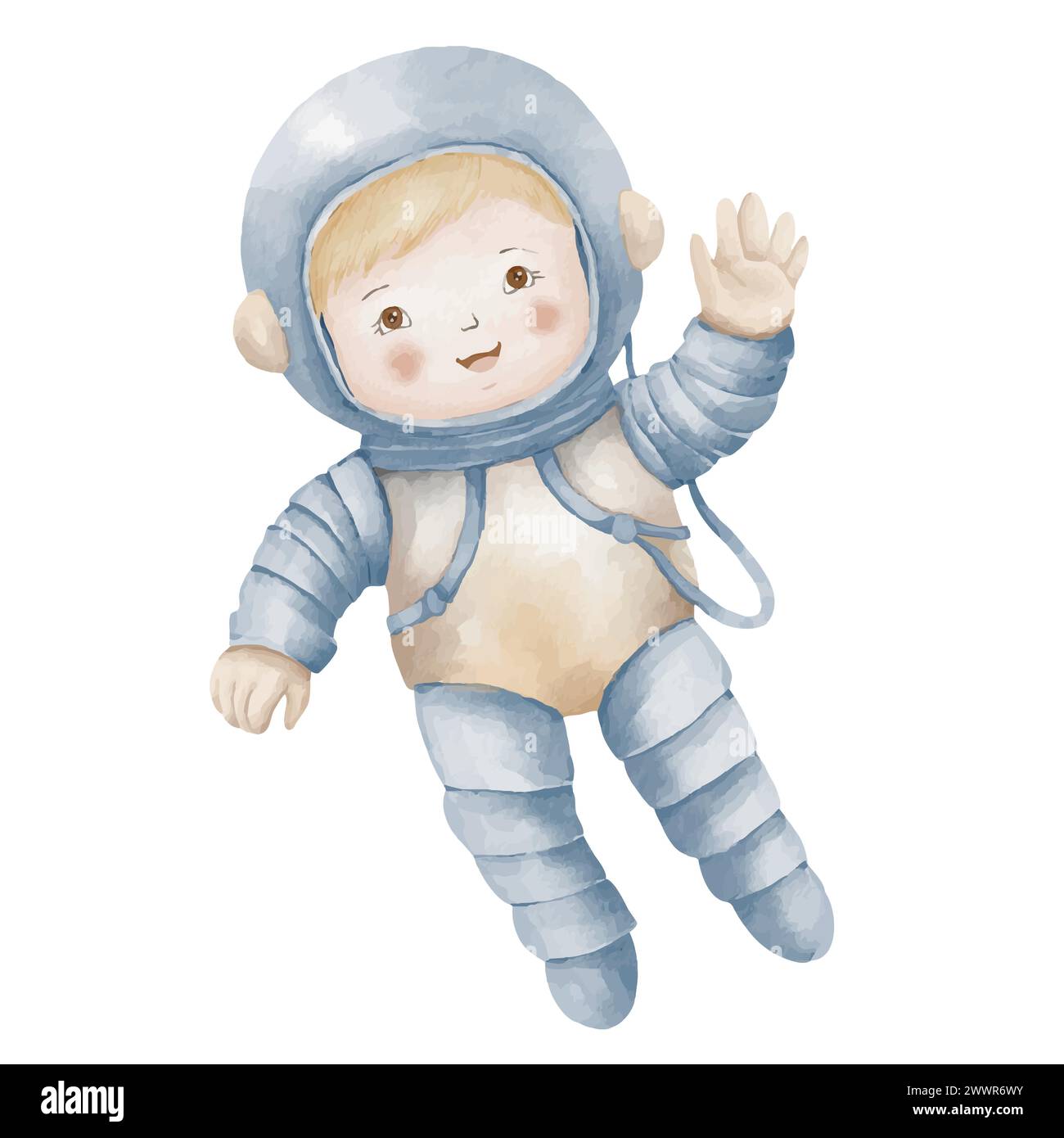 Baby Cosmonaut flying in a Space. Watercolor illustration of Astronaut ...