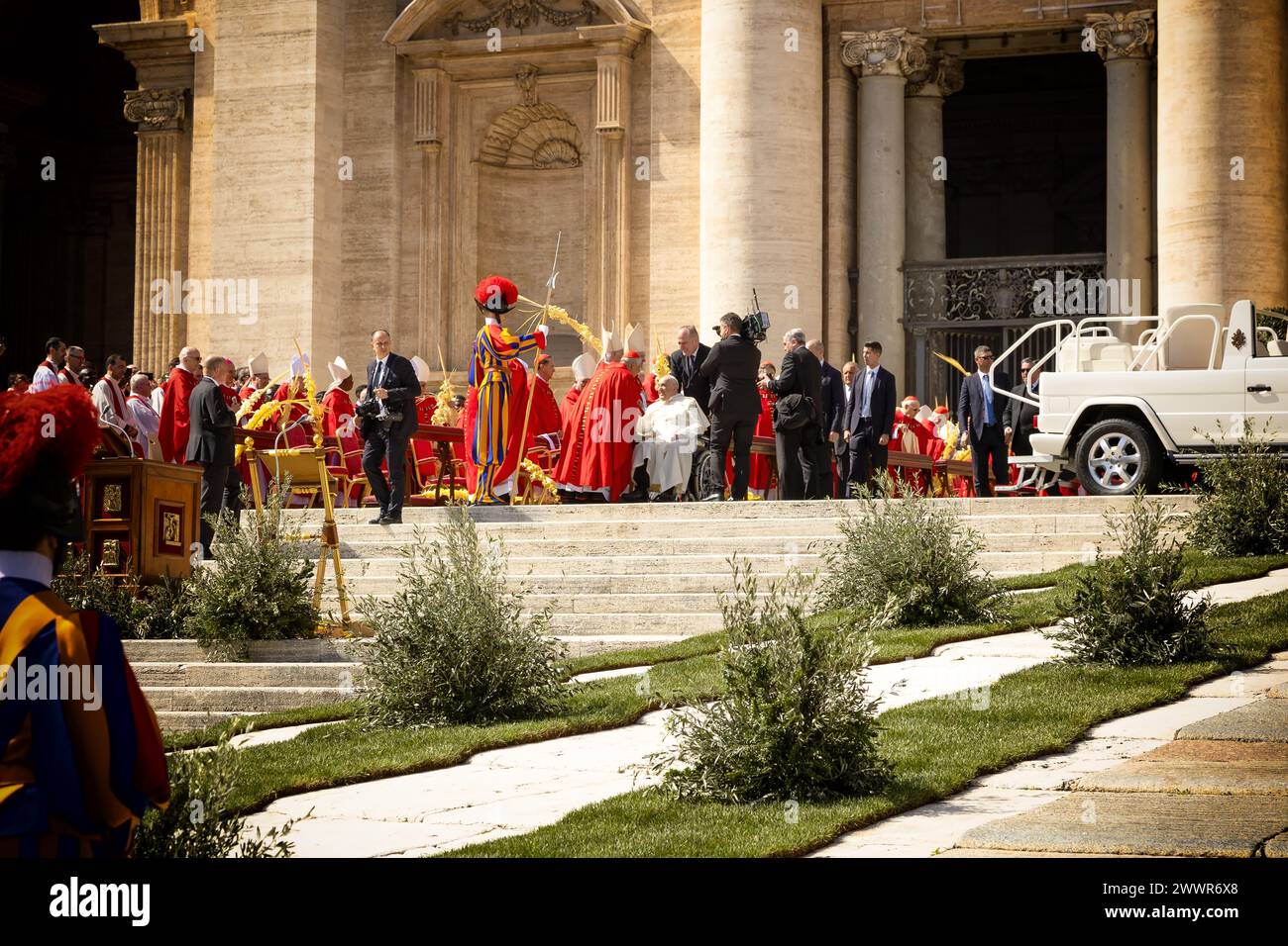 Rome Italy, March 24, 2024: Palm Sunday Pope Francis greets the ...