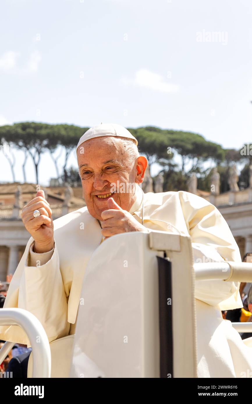 Vatican Italy March 24, 2024: Pope Francis greets the Christian ...