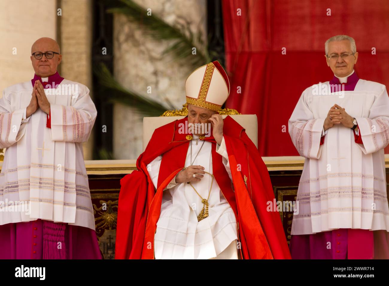 Vatican Italy March 24, 2024: Pope Francis on Palm Sunday tired in ...