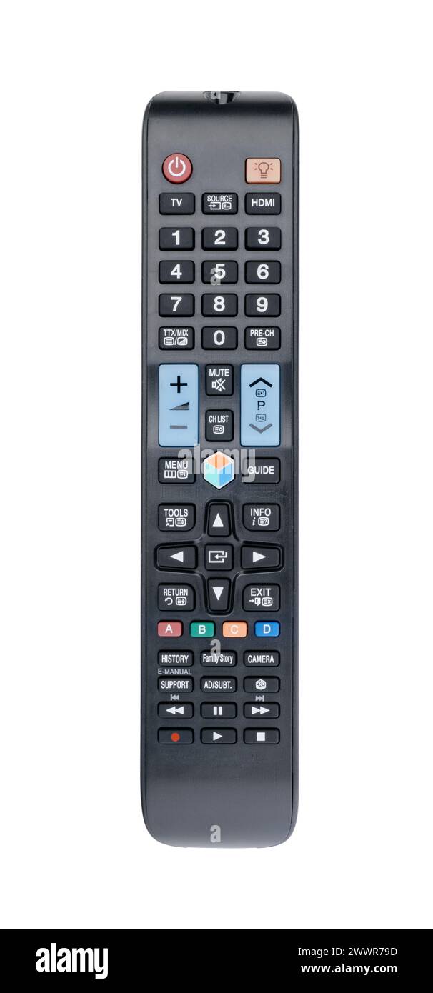 New electronic TV remote control isolated on whitre Stock Photo - Alamy