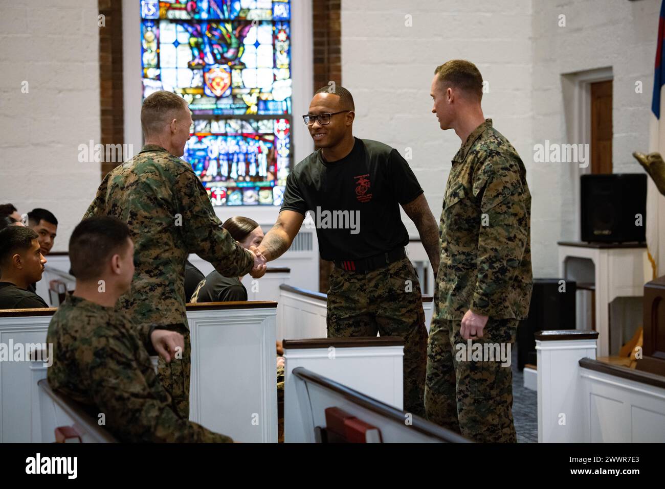 U.S. Marine Corps Col. Joseph E. Galvin, left, commanding officer, and Sgt. Maj. Marshall H ...