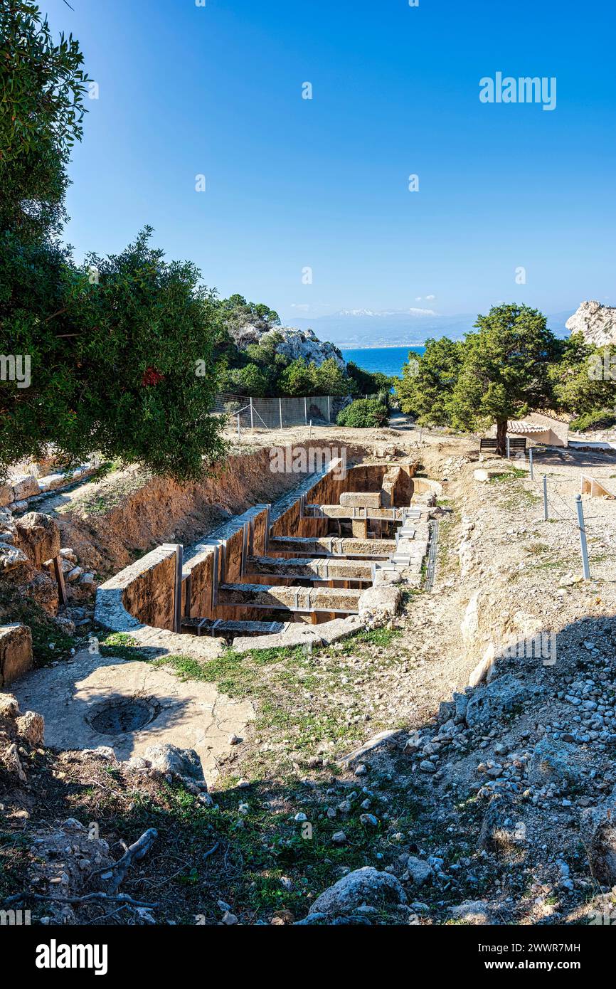 The Double-apsidal Cistern ruins, west of the Sanctuary of Hera at ...