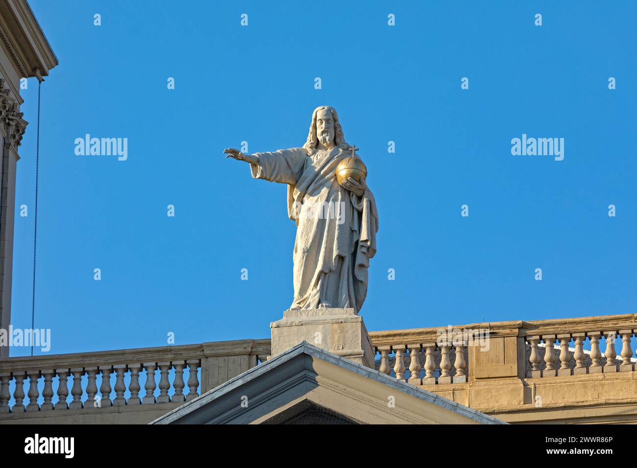 Amsterdam, Netherlands - May 14, 2018: Blessing of Christ Statue at Top ...