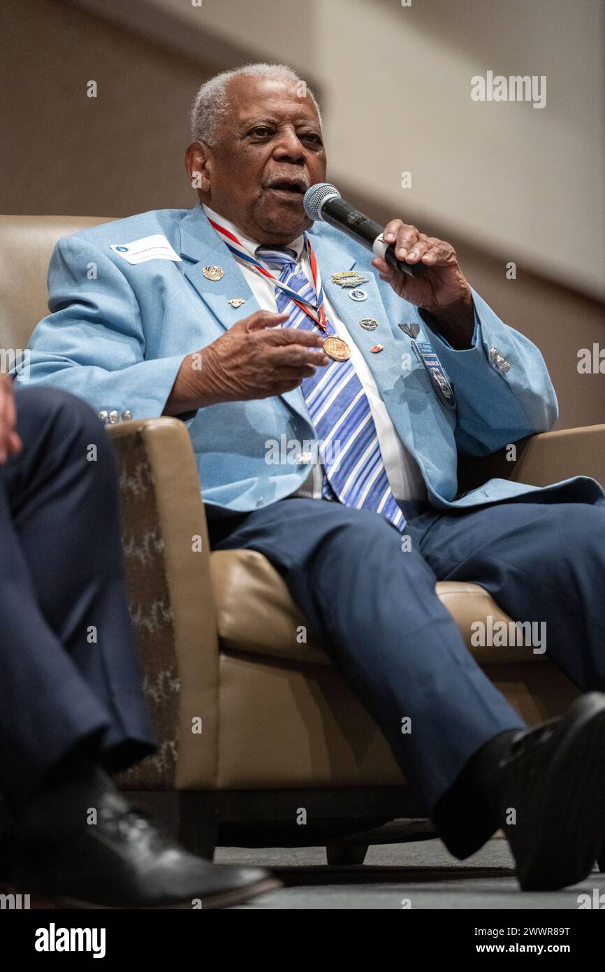 Retired Lt. Eugene Richardson, Jr., a Tuskegee Airman, speaks during ...
