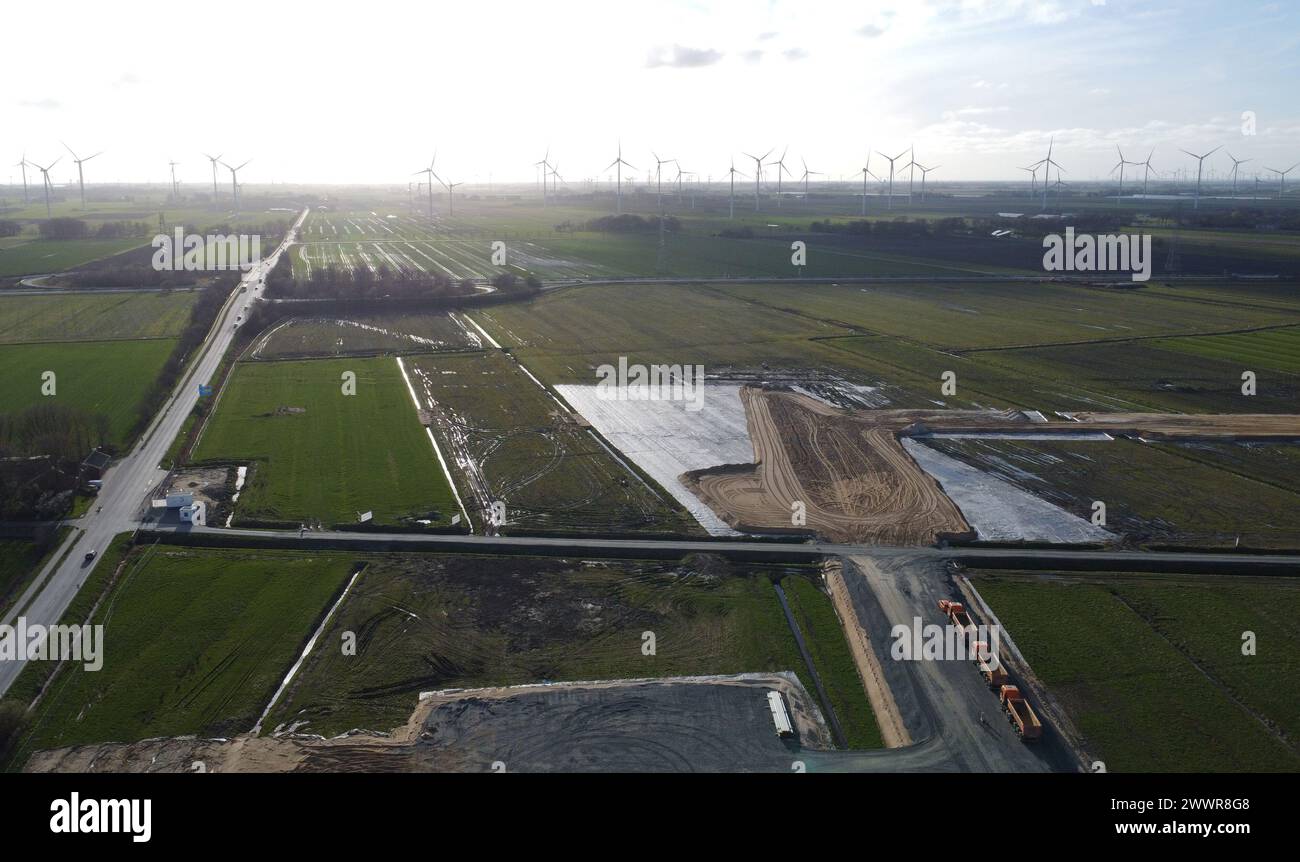 Hedwigenkoog, Germany. 25th Mar, 2024. View of the Northvolt Drei ...