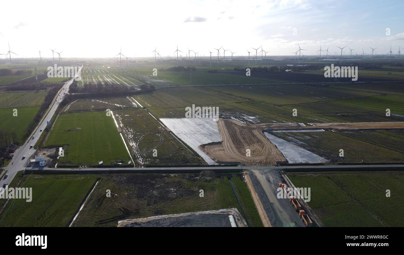 Hedwigenkoog, Germany. 25th Mar, 2024. View of the Northvolt Drei ...