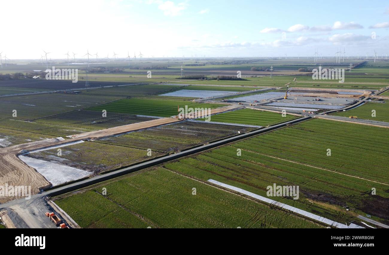 Hedwigenkoog, Germany. 25th Mar, 2024. View of the Northvolt Drei ...