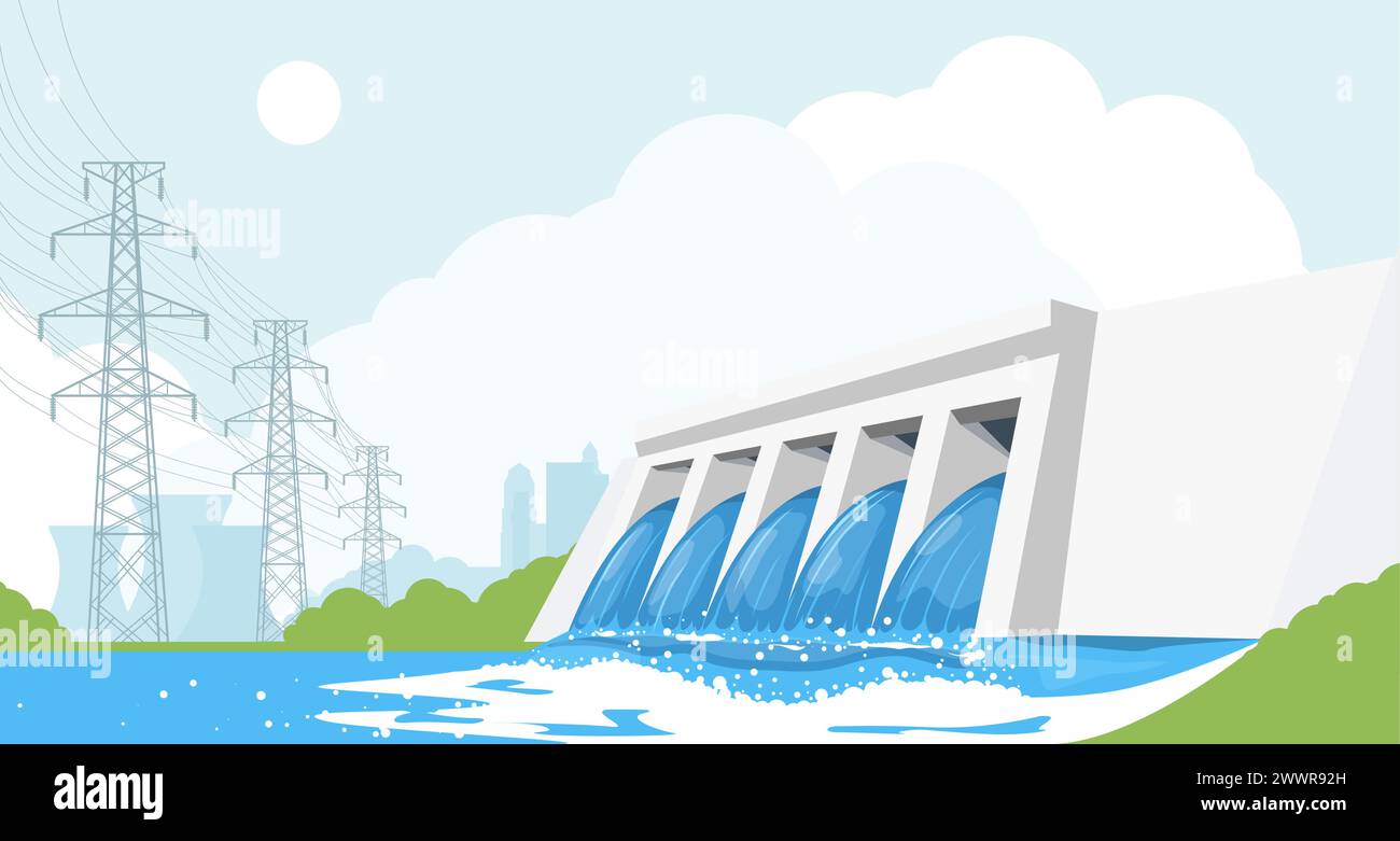 Hydroelectric power plant, river dam, hydropower energy generation ...