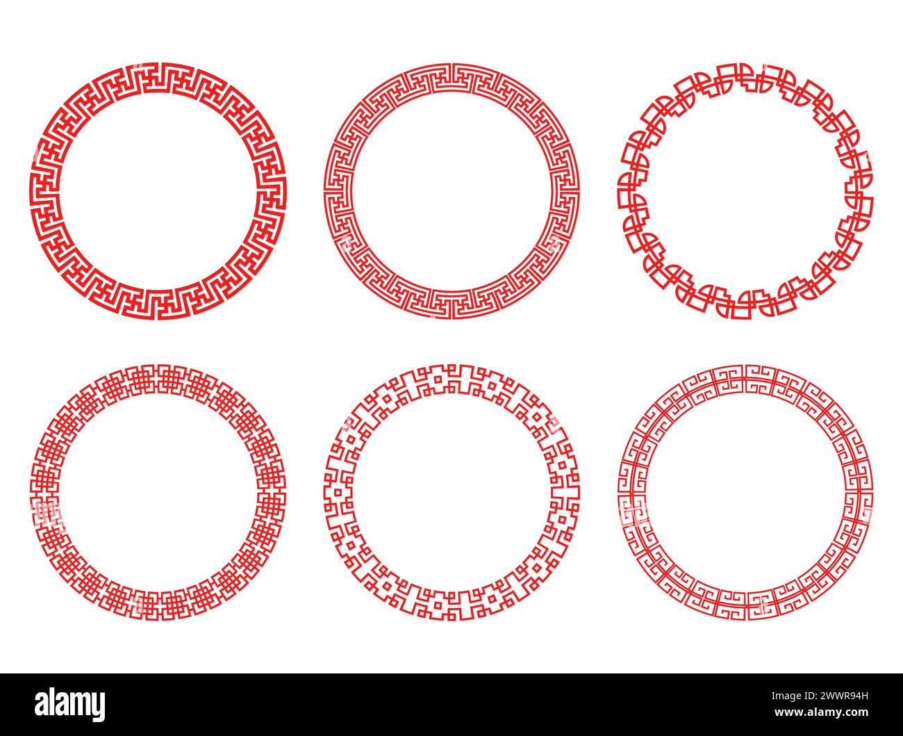 Decorative round frames in chinese style, ethnic asian circle ornament ...