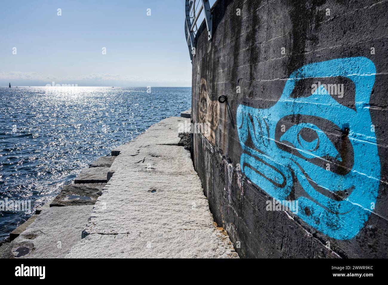 Concrete wall along the dock at Ogden Point that is a deep water port ...