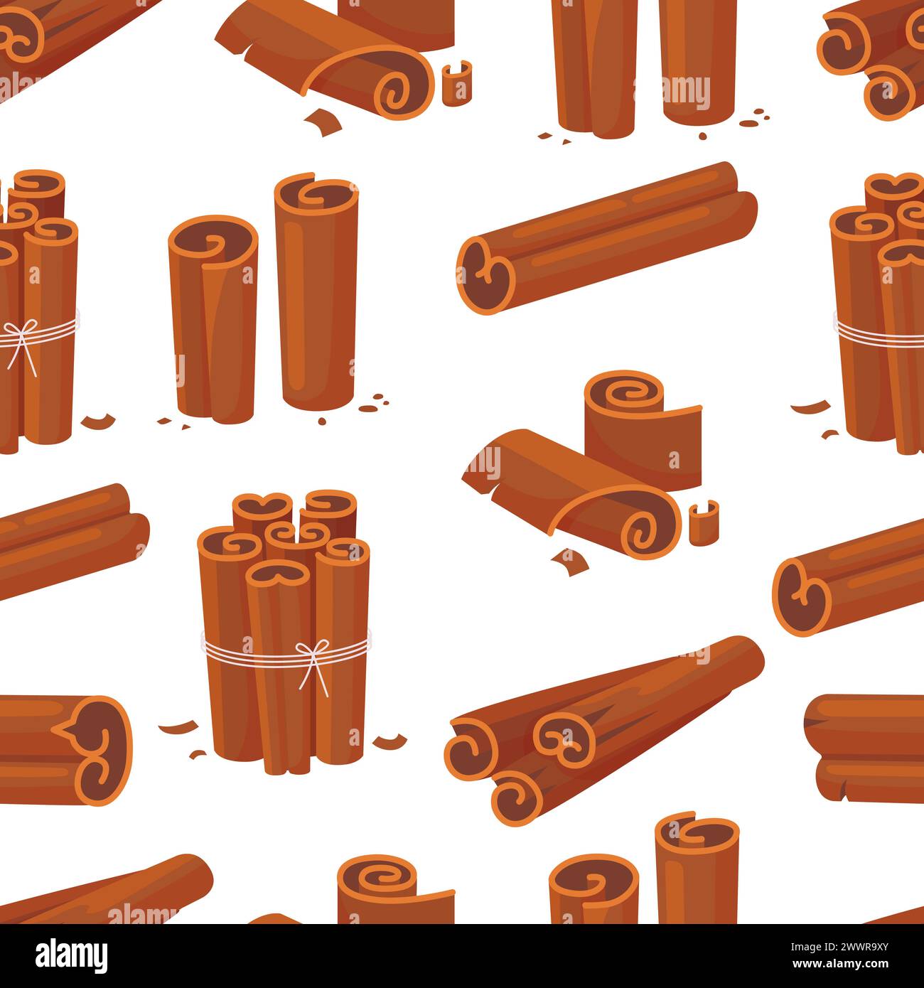 Cinnamon seamless pattern. Spices sticks, culinary organic elements. Isolated cinnamons ...