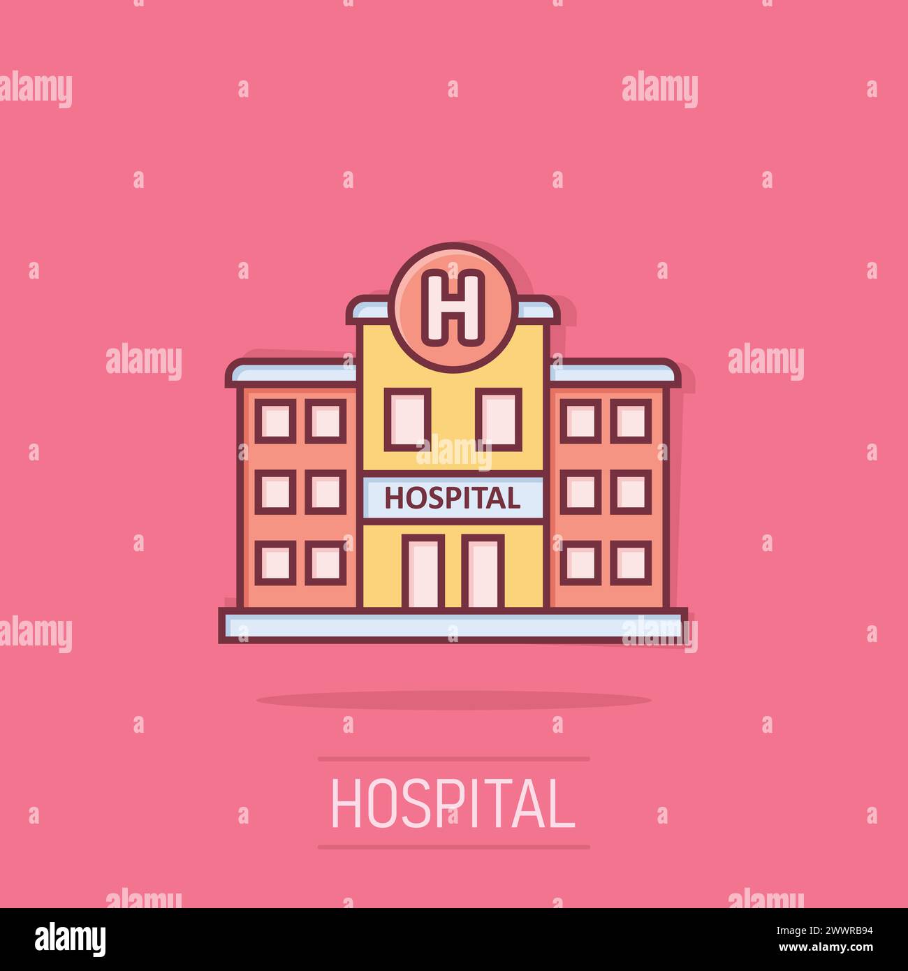 Hospital building icon in comic style. Medical clinic cartoon vector ...