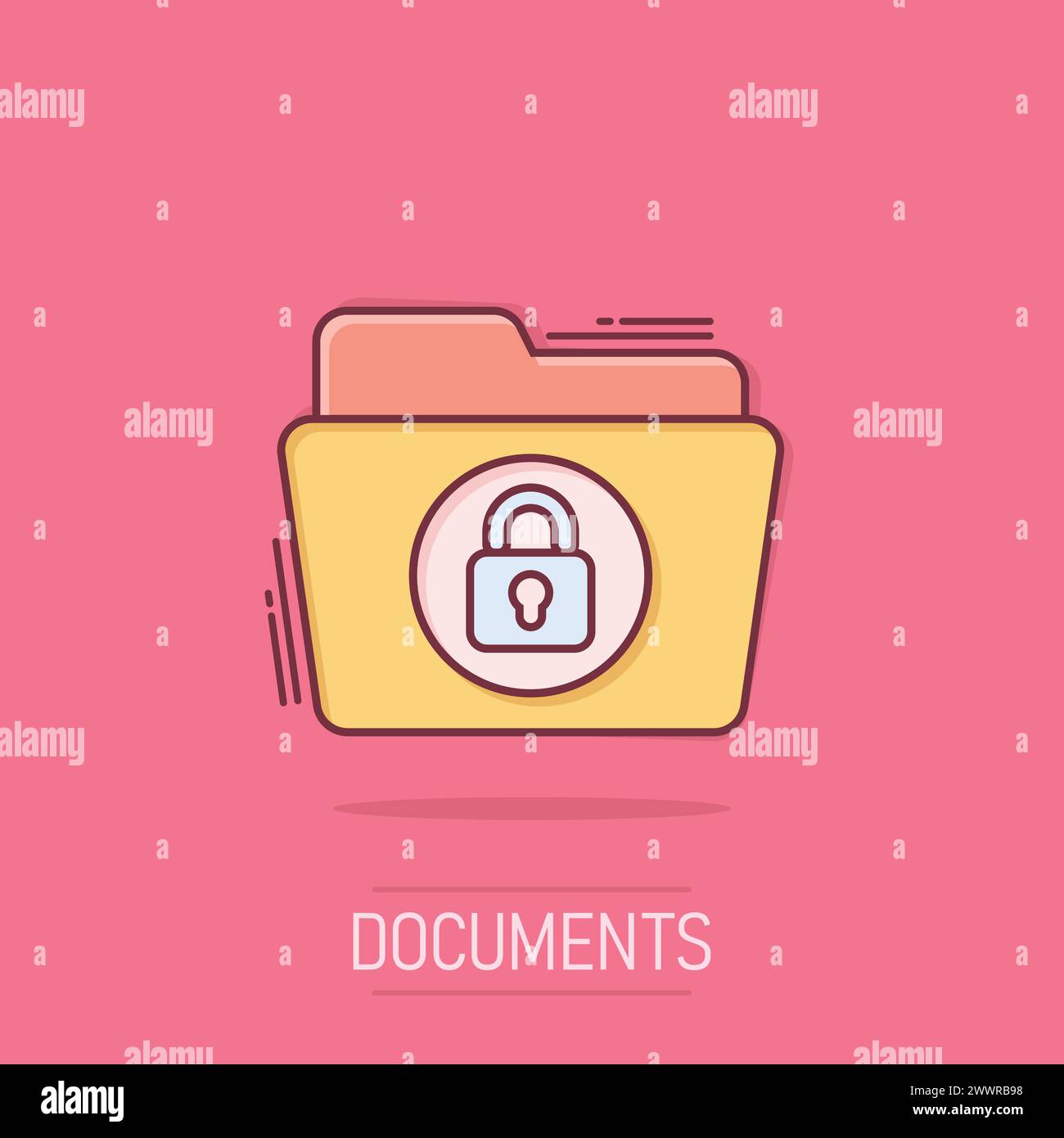 Files folder permission icon in comic style. Document access cartoon vector illustration on ...