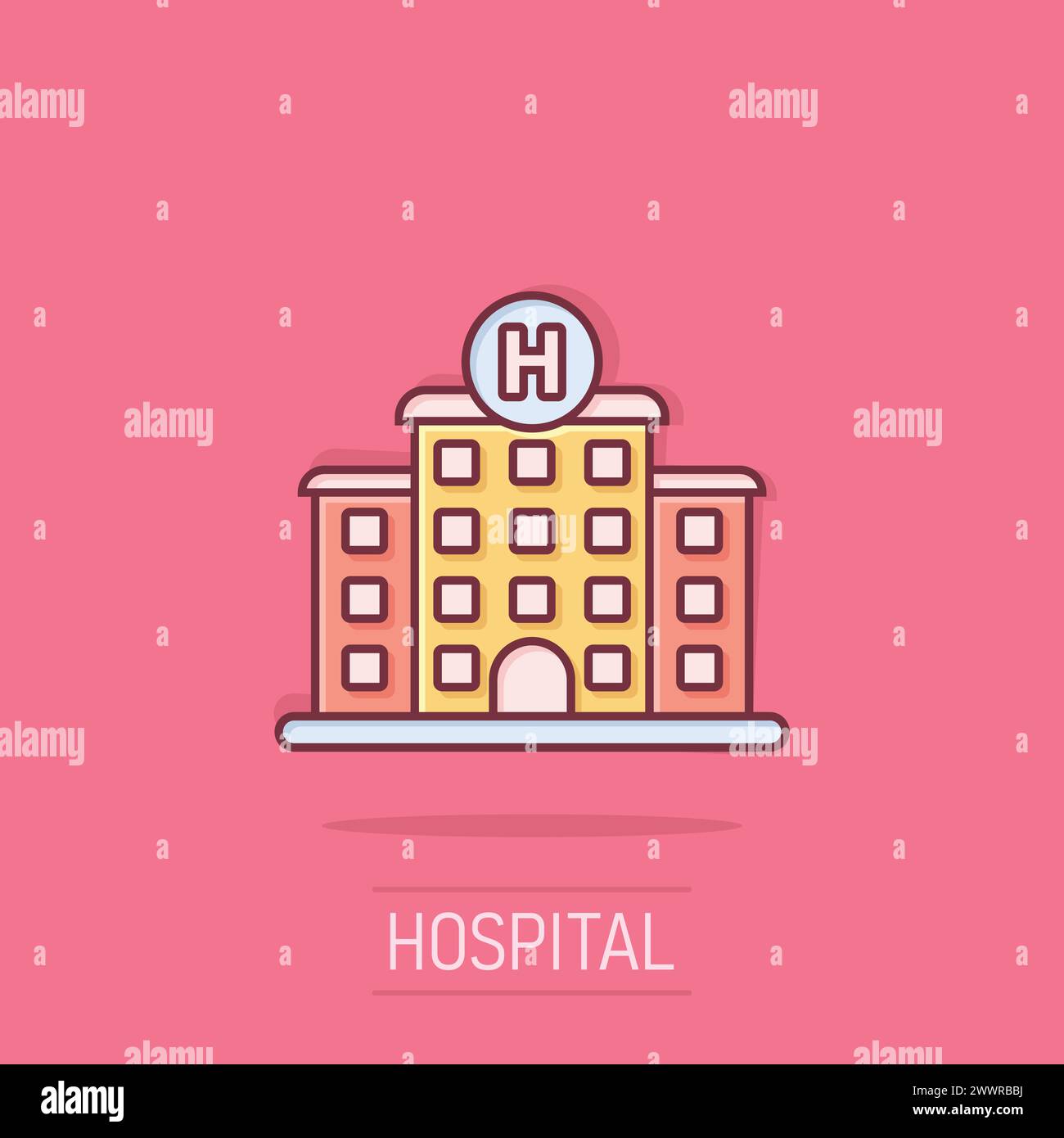 Hospital building icon in comic style. Medical clinic cartoon vector ...