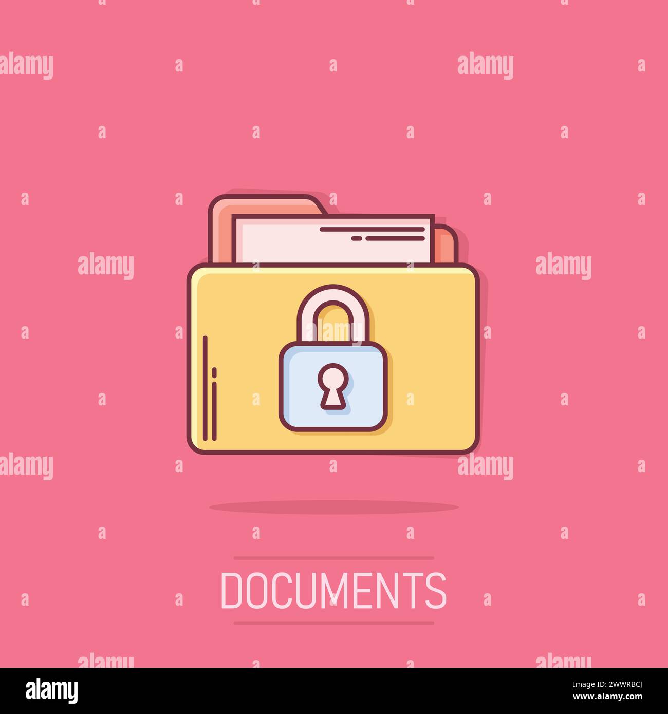 Files folder permission icon in comic style. Document access cartoon ...