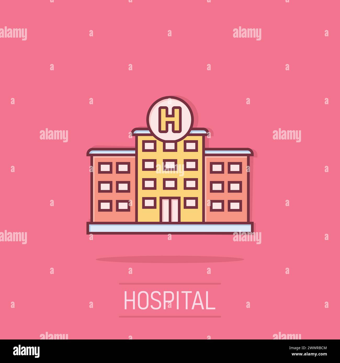 Hospital building icon in comic style. Medical clinic cartoon vector ...