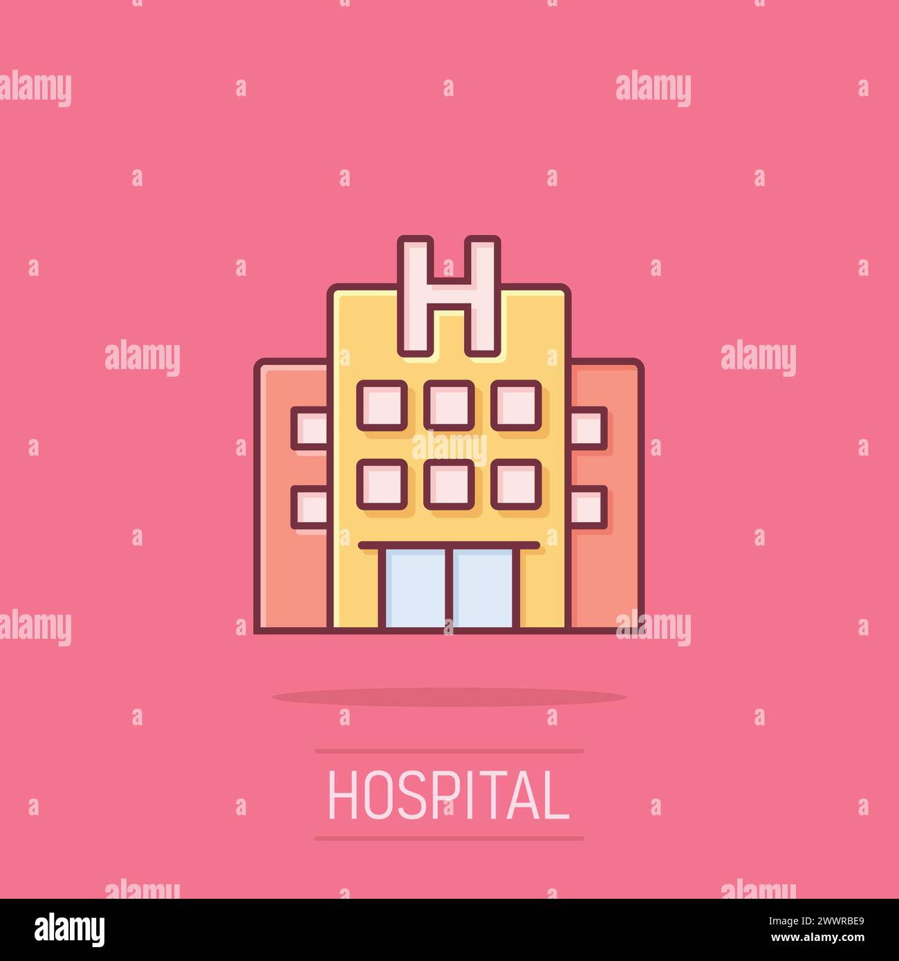 Hospital building icon in comic style. Medical clinic cartoon vector ...