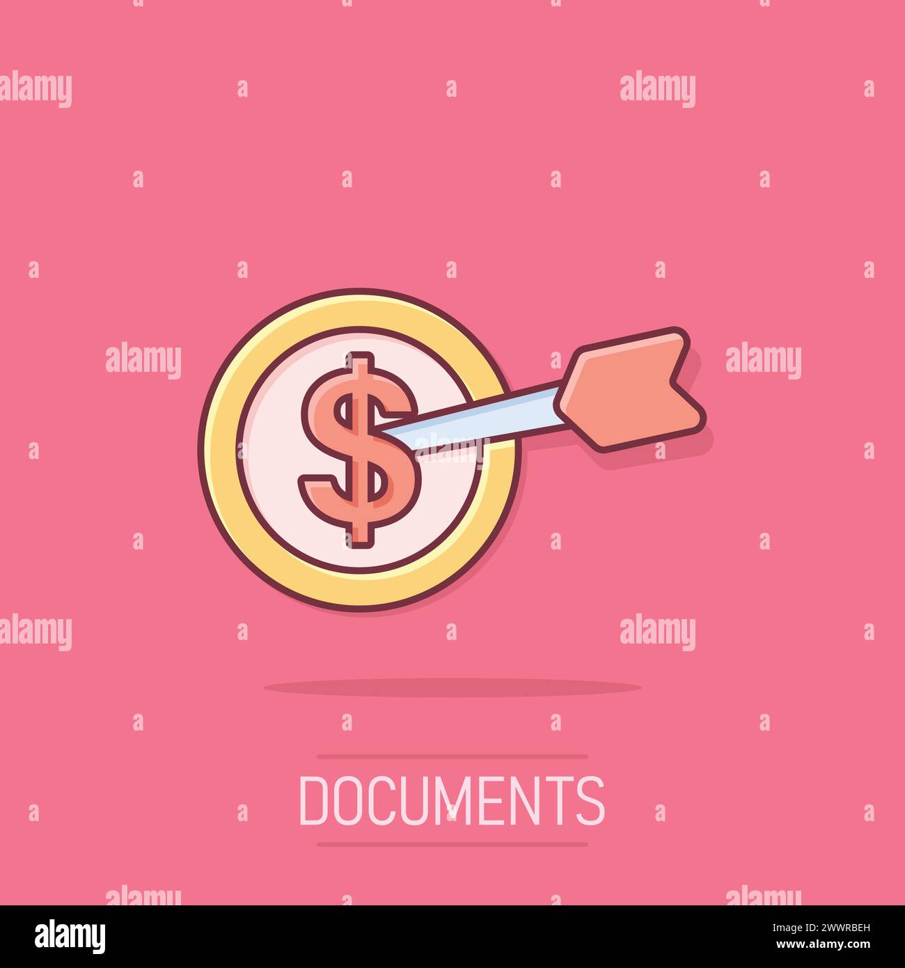 Darts target with dollar icon in comic style. Budget deposit cartoon ...