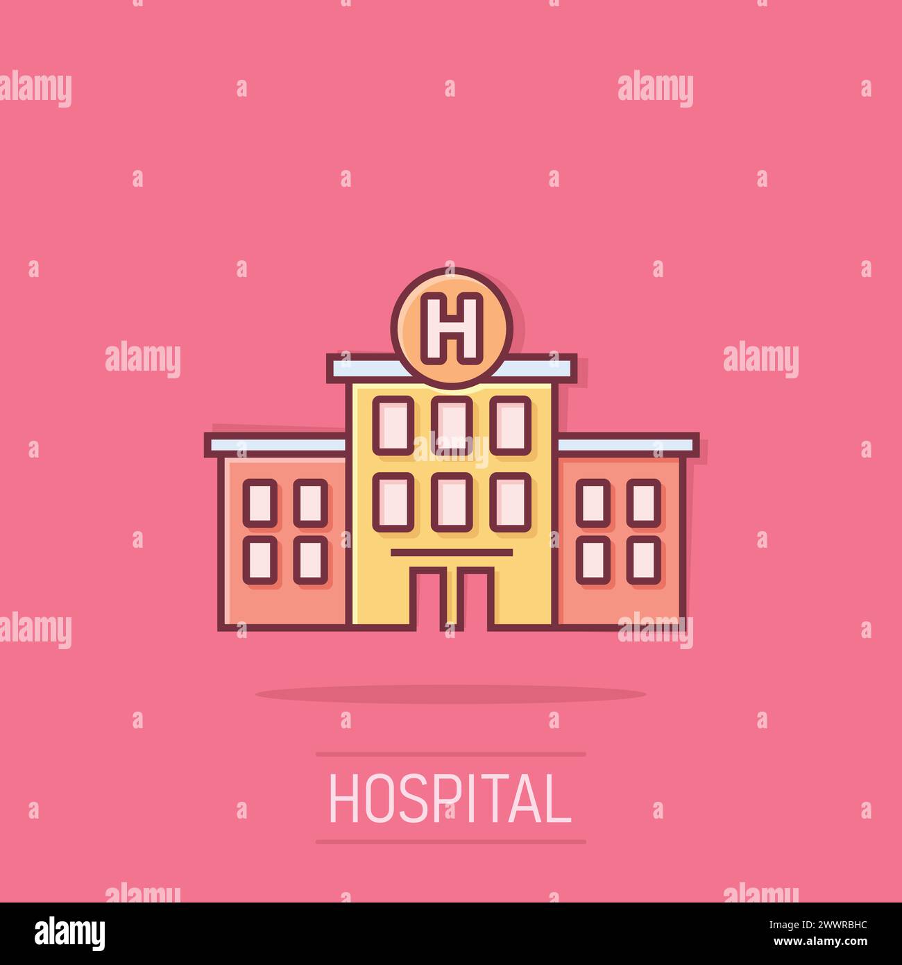 Hospital building icon in comic style. Medical clinic cartoon vector ...