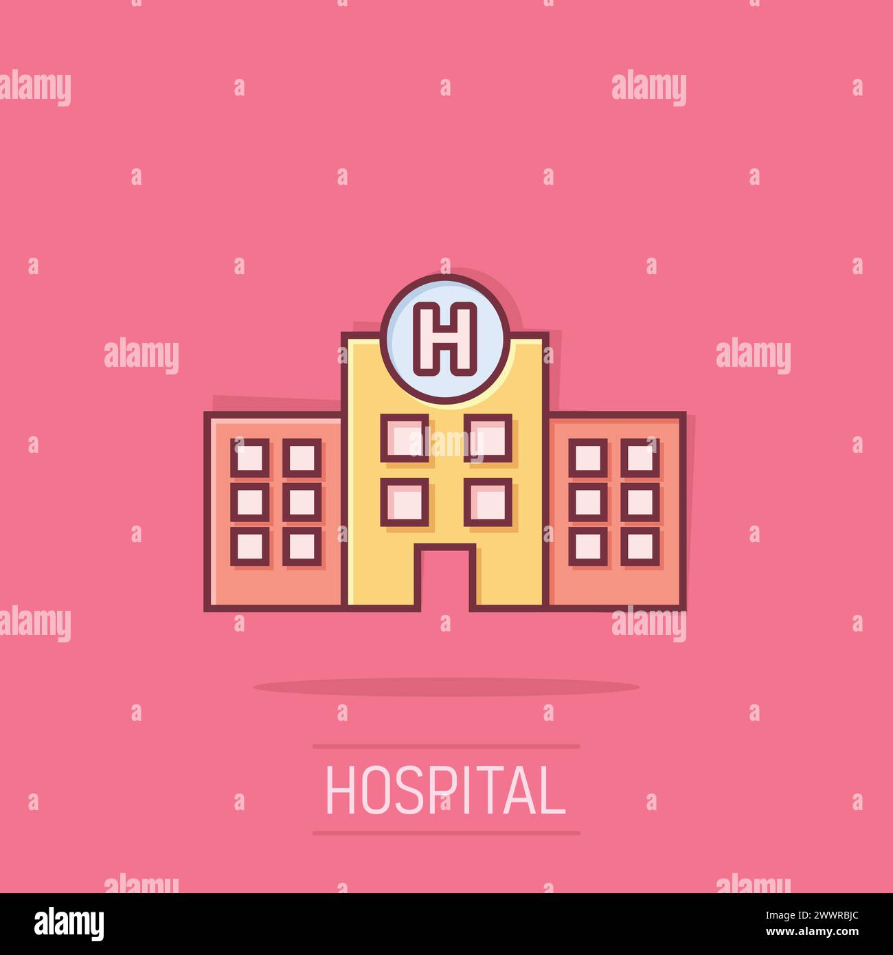 Hospital building icon in comic style. Medical clinic cartoon vector ...