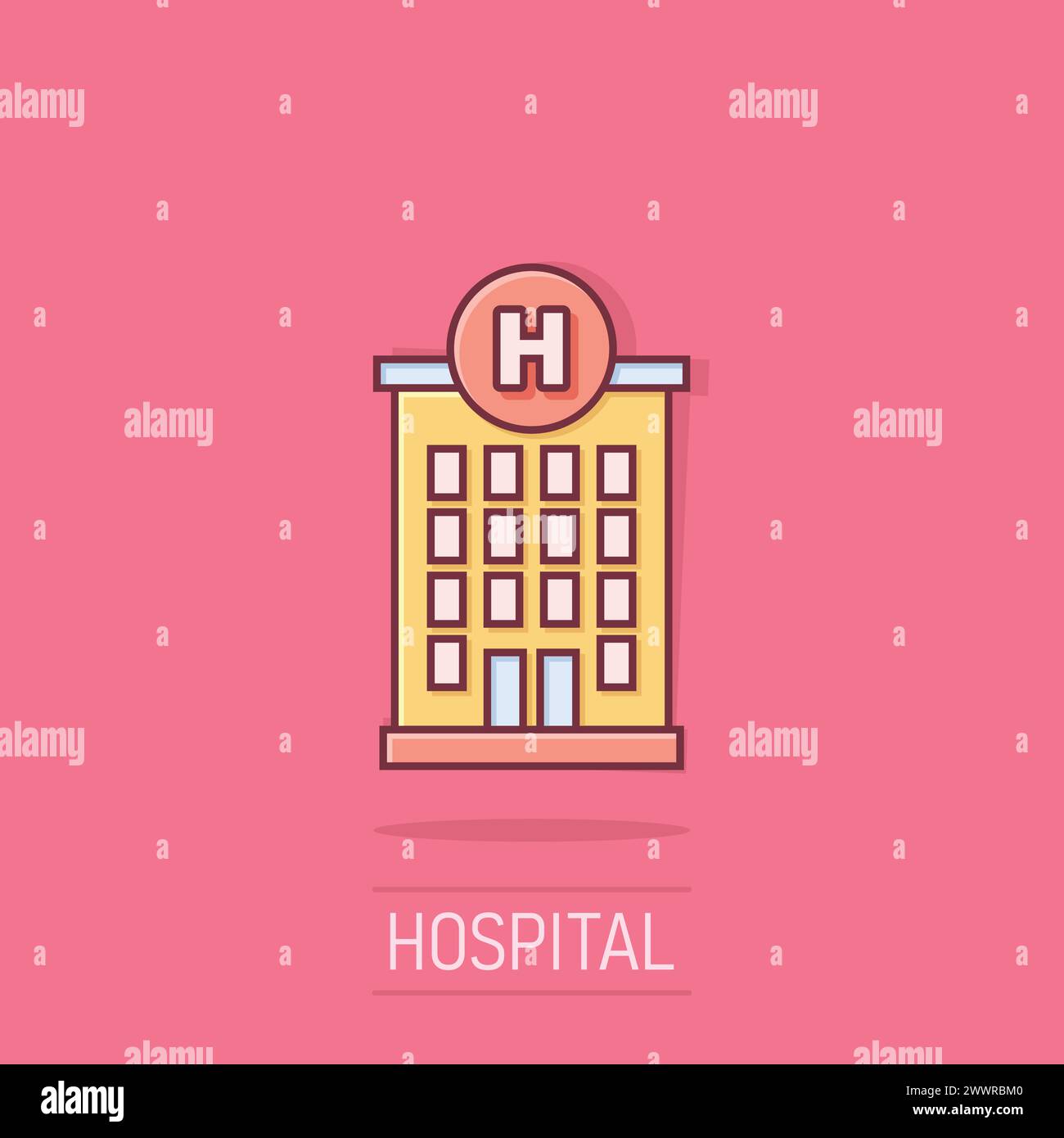 Hospital building icon in comic style. Medical clinic cartoon vector ...