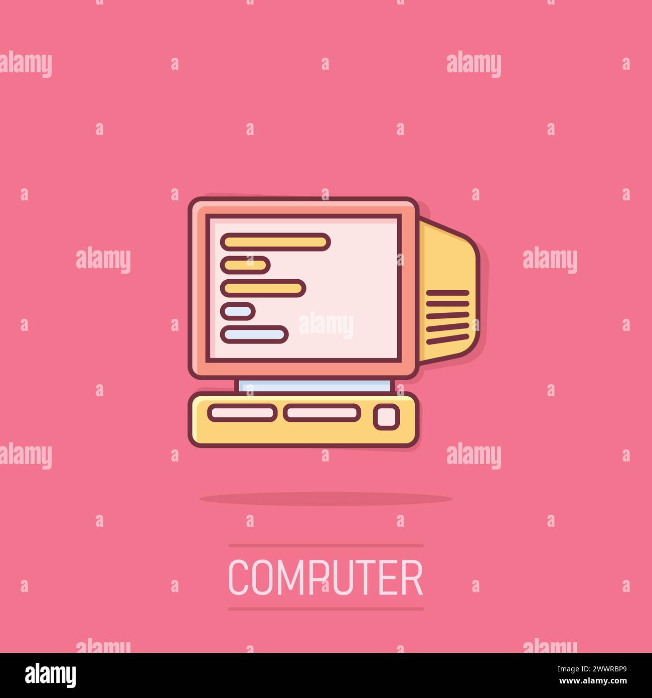 Personal computer in comic style. Desktop pc cartoon vector ...