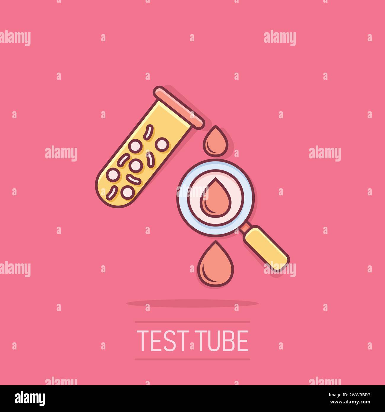 Blood test tube icon in comic style. Hematology cartoon vector ...