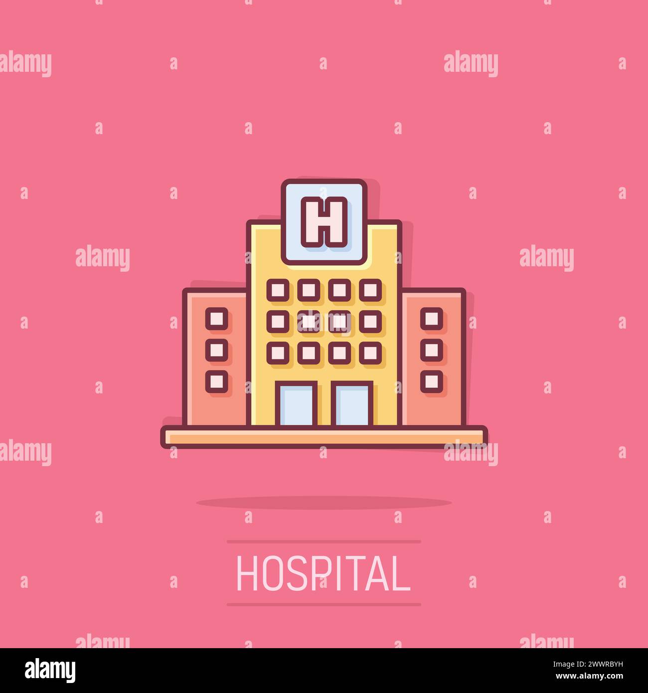 Hospital building icon in comic style. Medical clinic cartoon vector ...