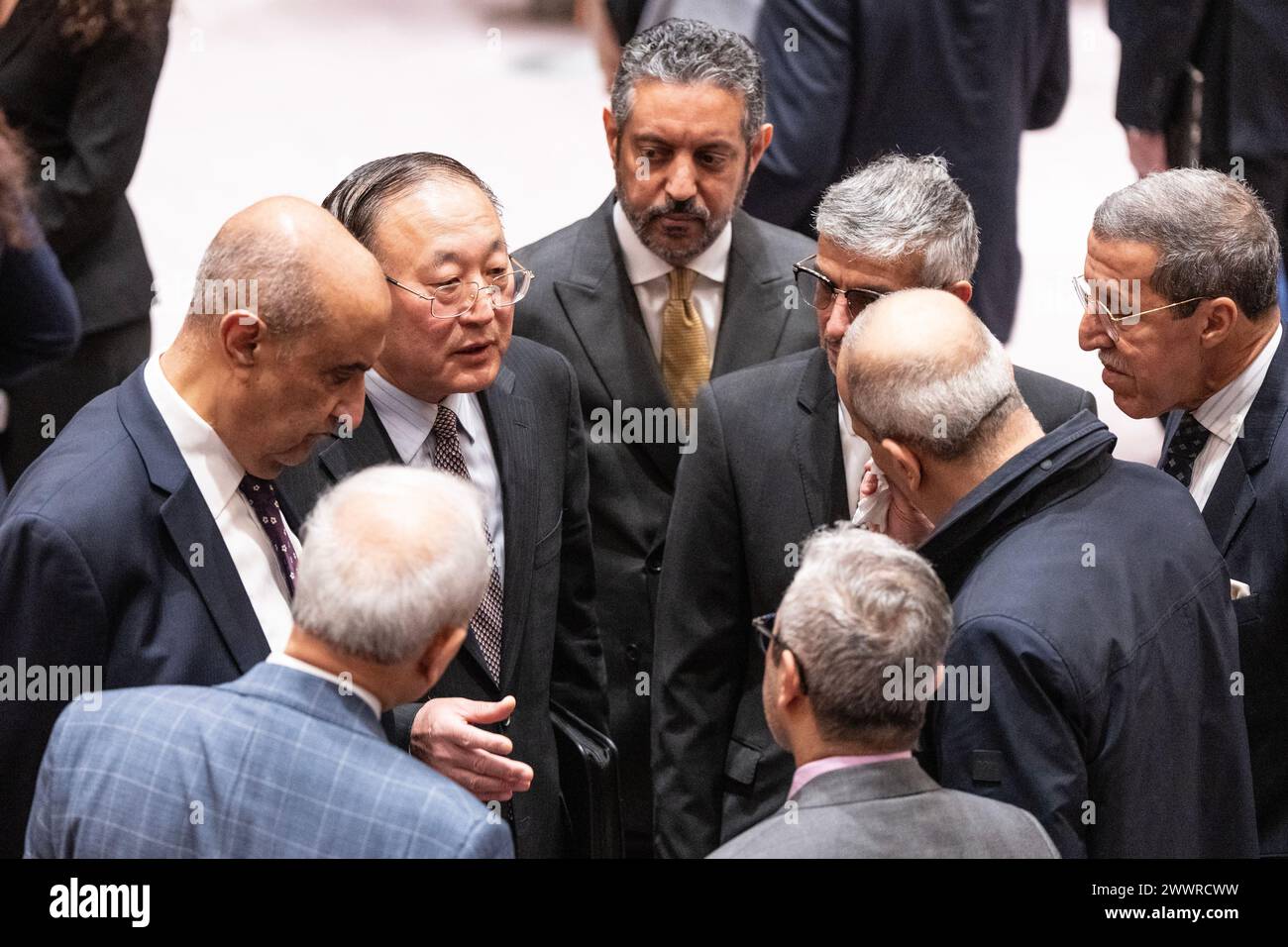 Ambassador Zhang Jun of China speaks to Arab countries ambassadors ...