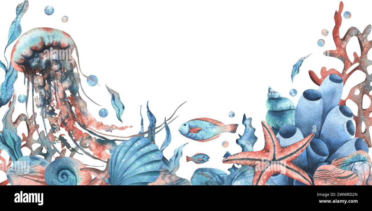 Underwater world clipart with sea animals whale, turtle, octopus ...